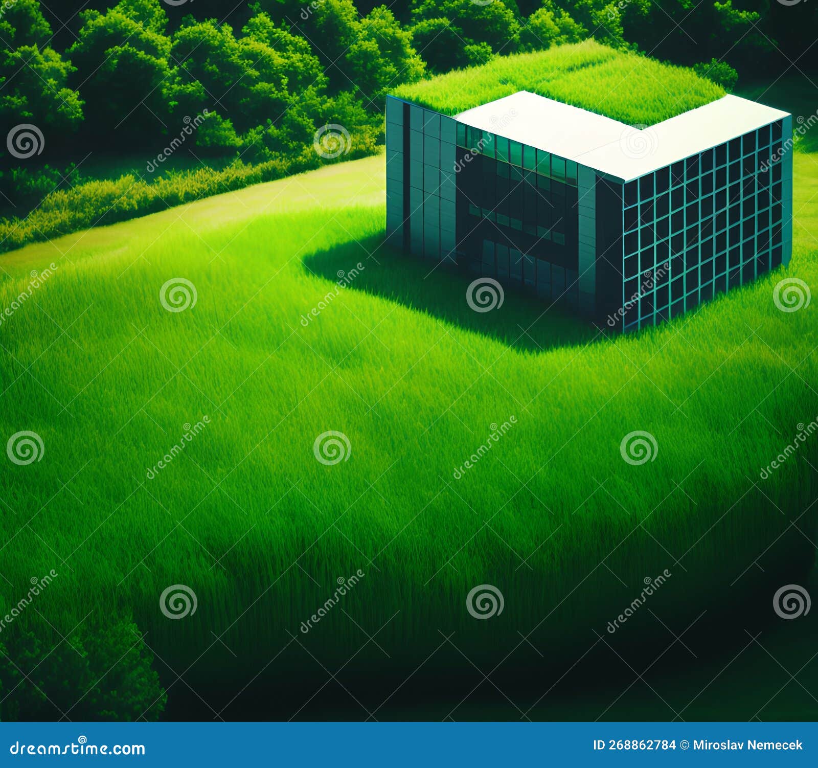 Building Surrounded by Grass, Generative AI Illustration Stock ...
