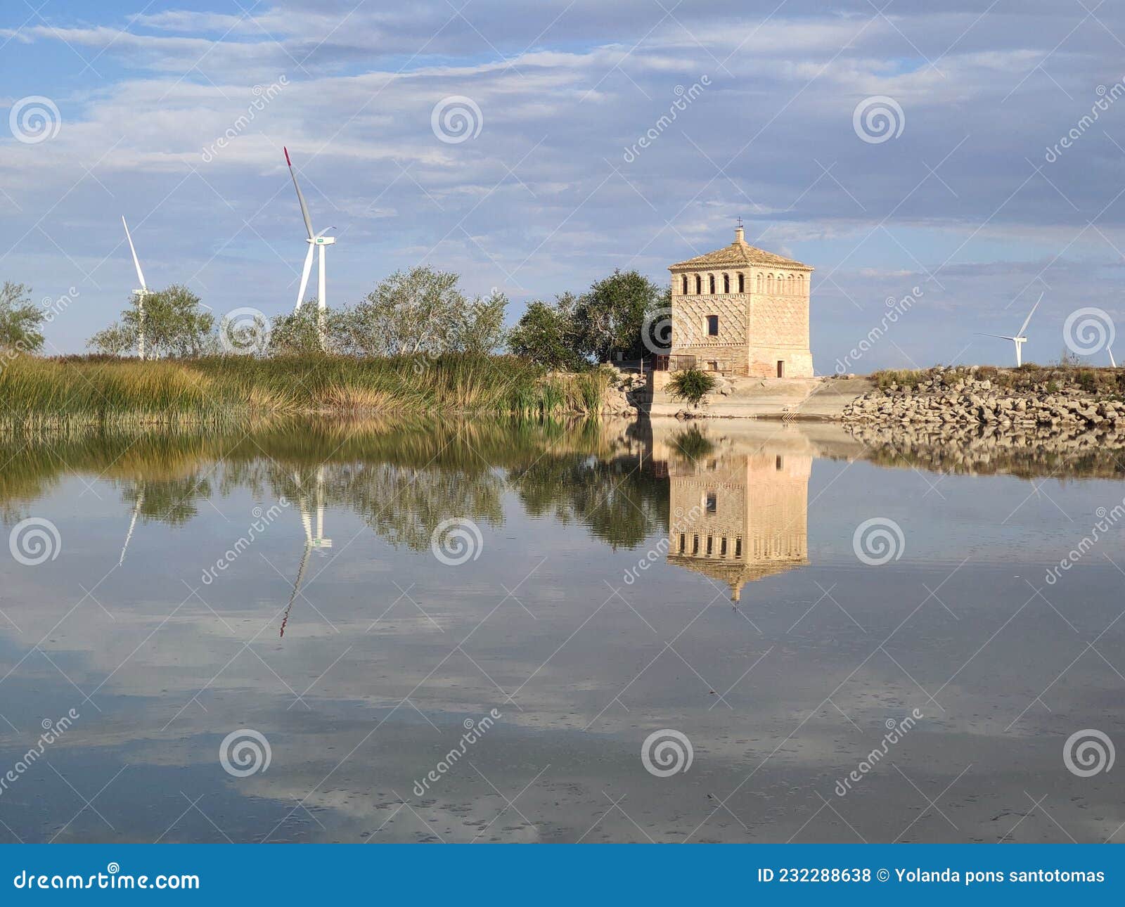 Building in Swamp and Windmills Stock Photo - Image of lighthouse ...