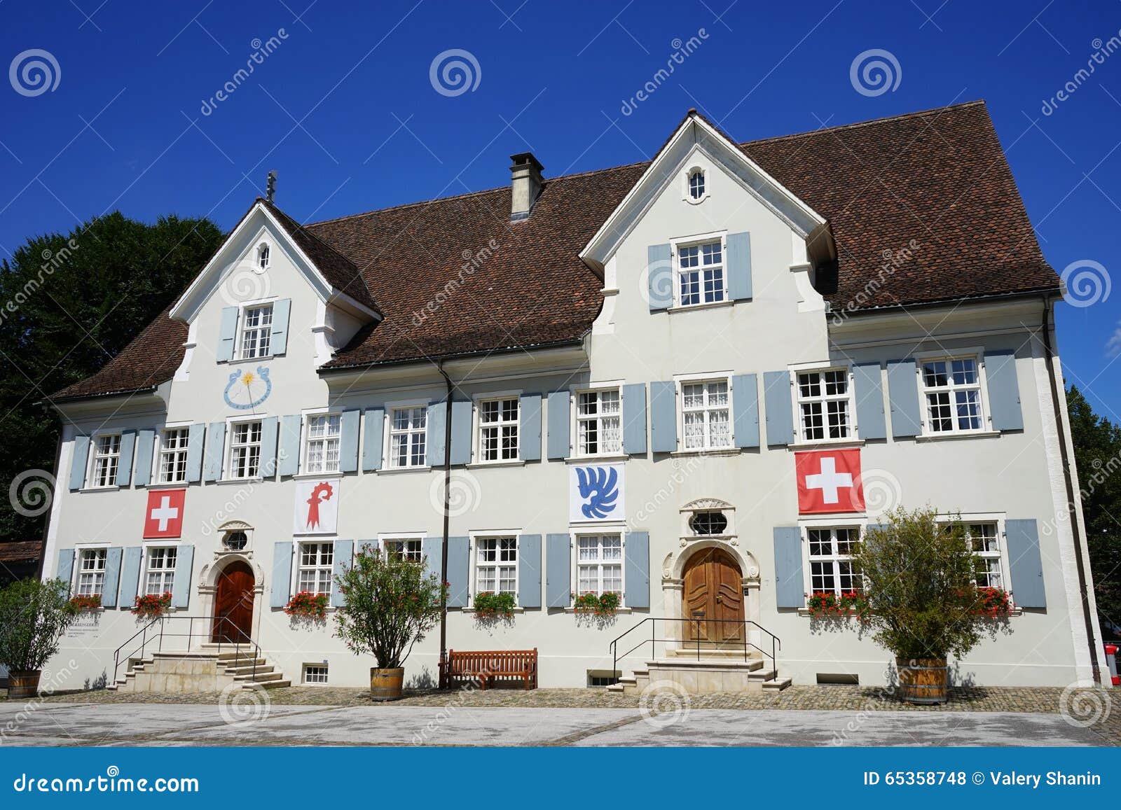 Building with Swiss flag stock photo. Image of traditional - 65358748