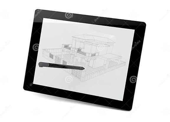 Building in a tablet stock illustration. Illustration of technology ...