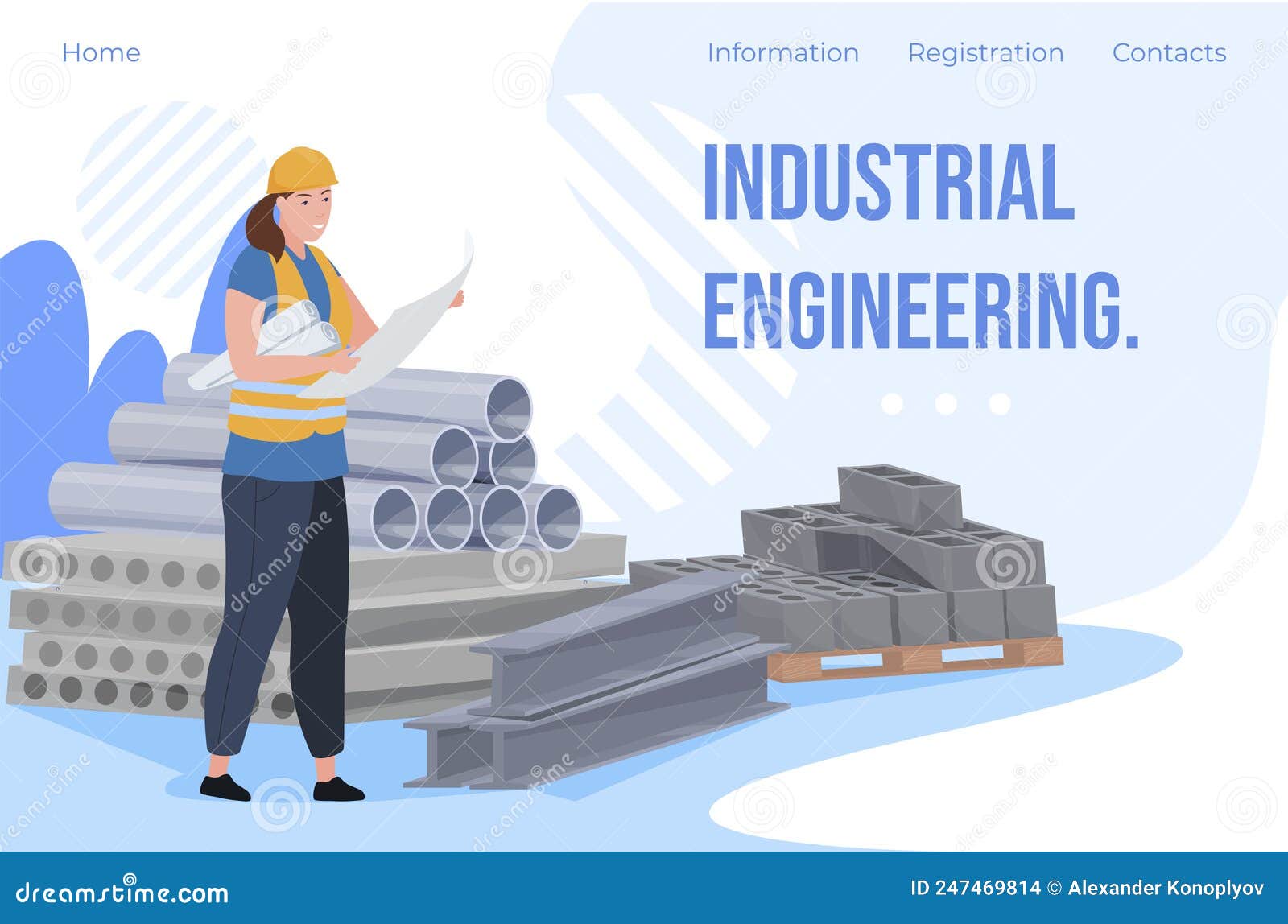 Industrial Woman Construction Worker With A Warning Sign For The ...