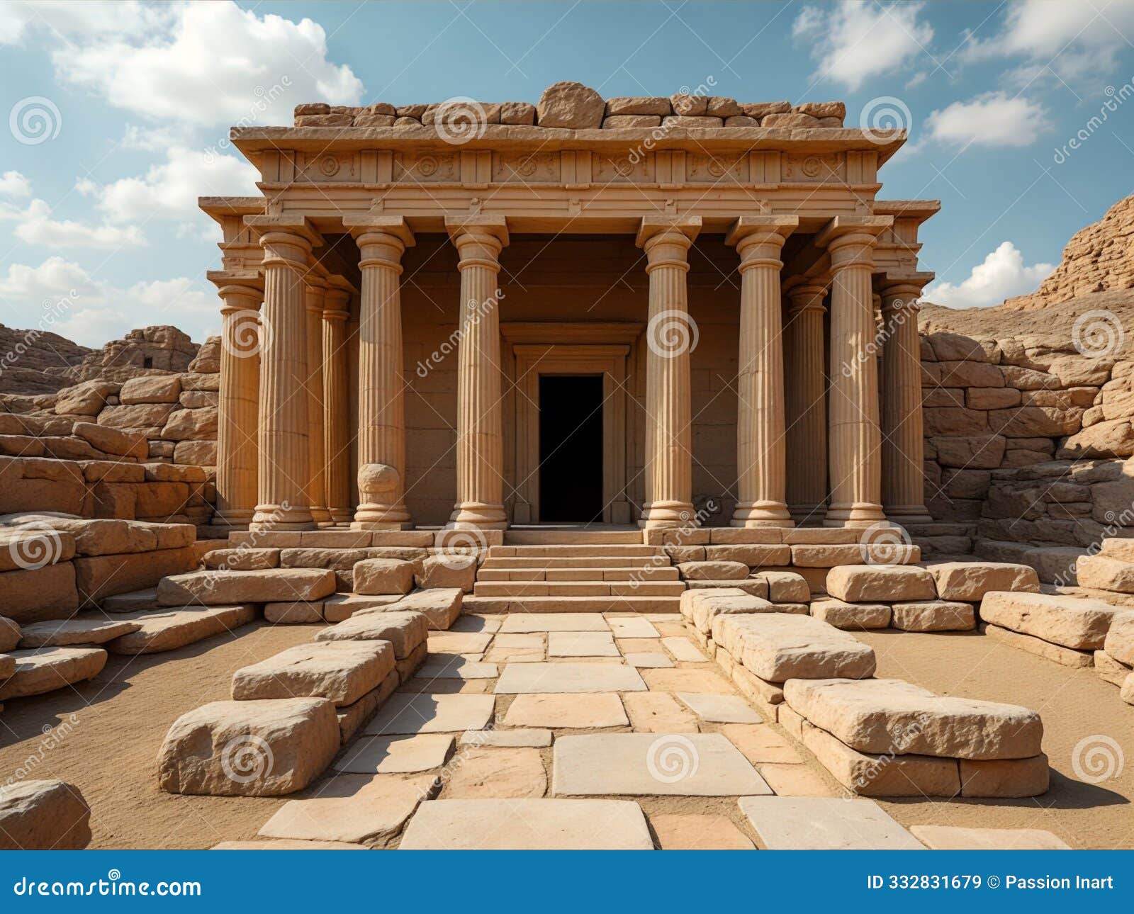 The Building is a Temple with Columns and a Doorway Stock Illustration ...