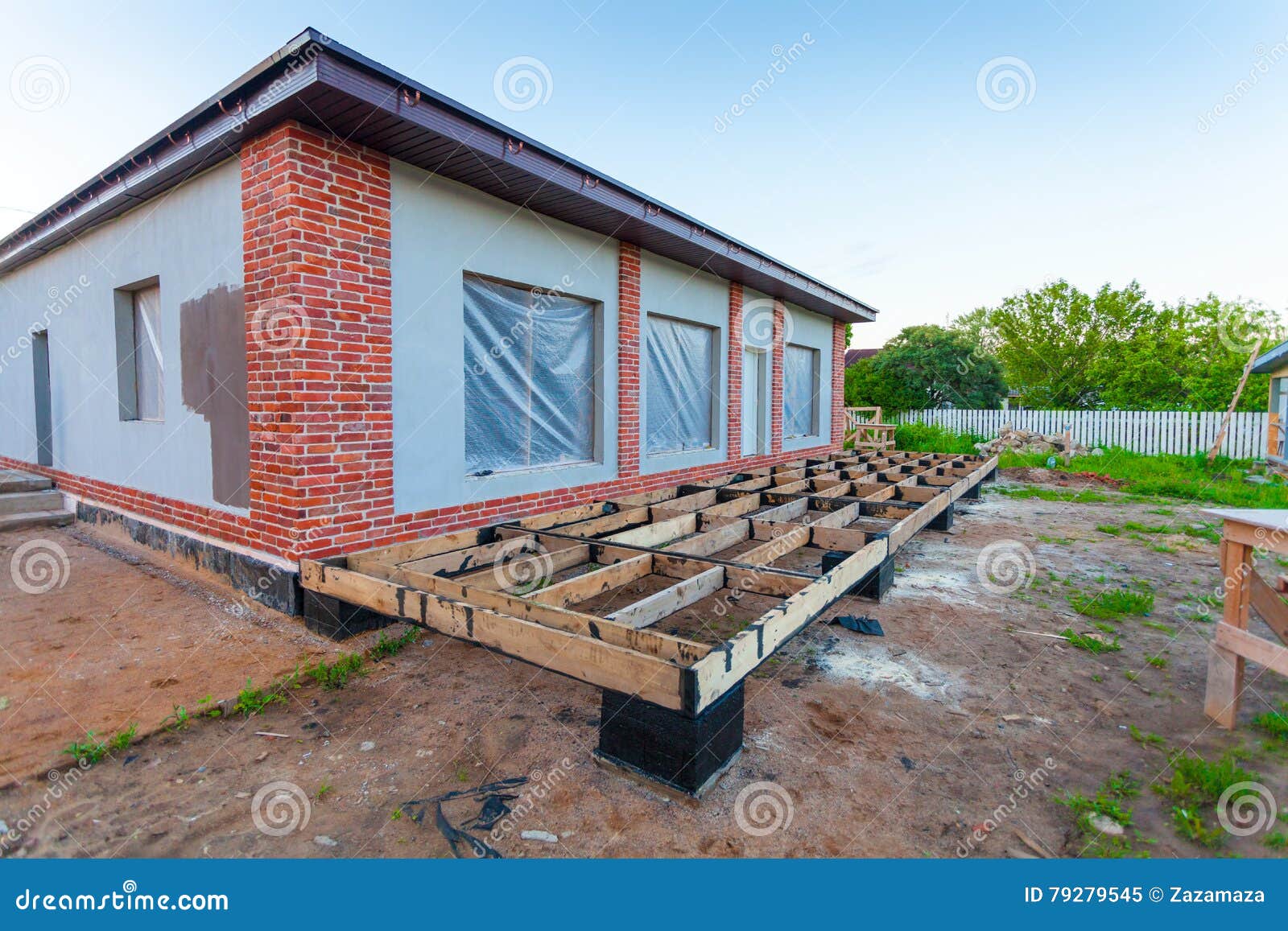 The Building with Terrace is Under Construction Stock Image - Image of ...