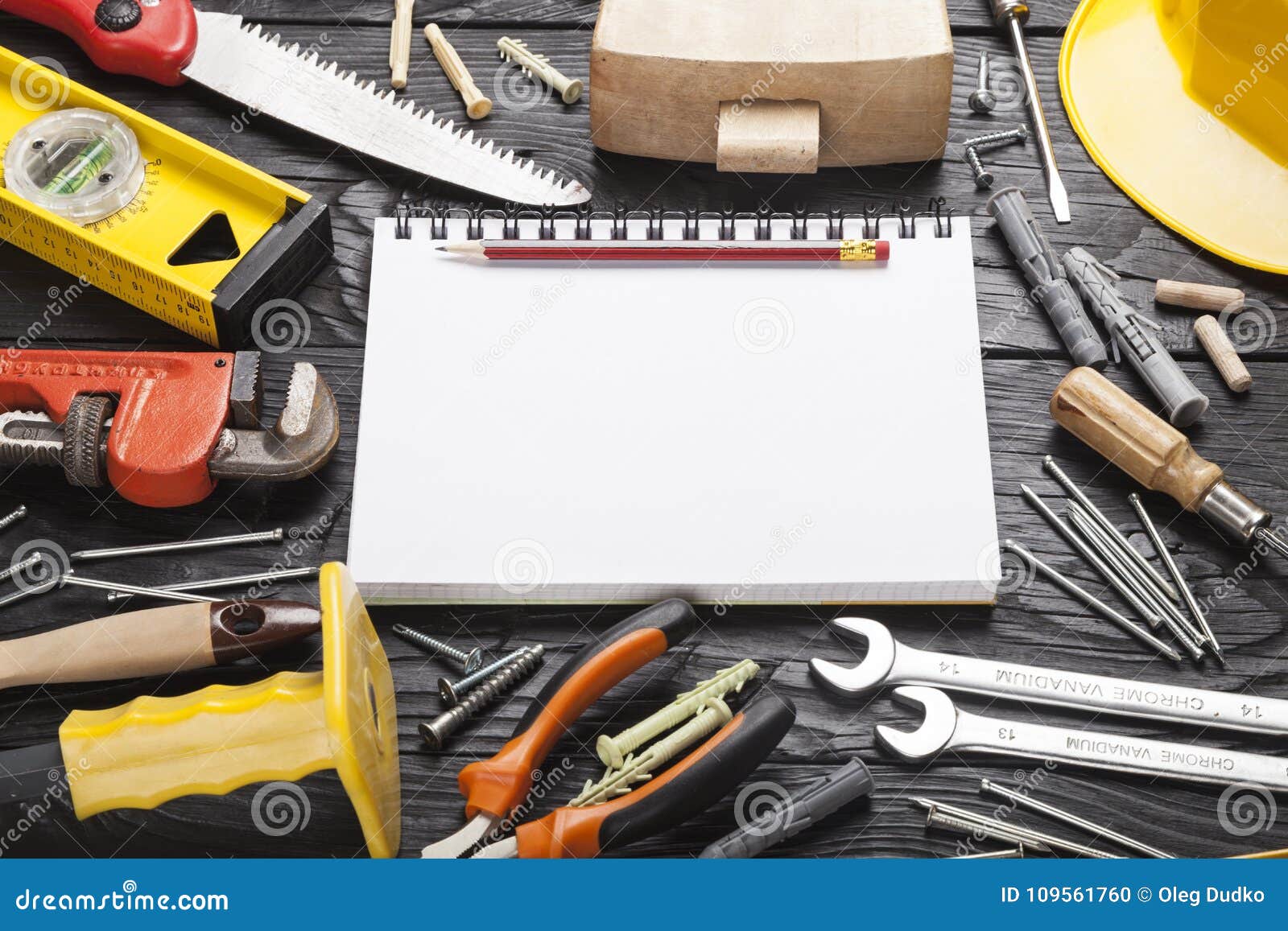 Various Building Tools Isolated on Wooden Stock Photo - Image of ...