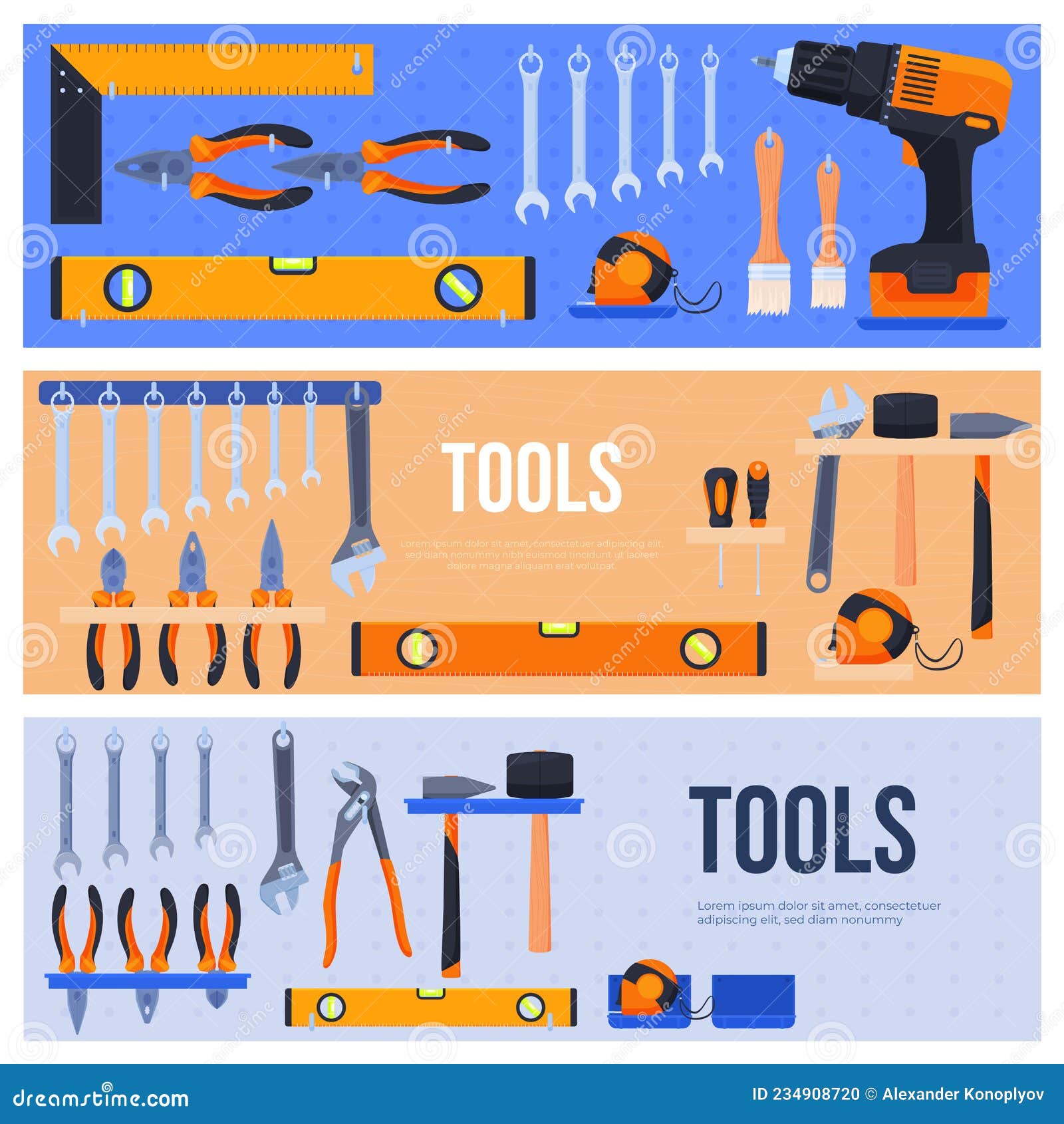 Building Tools Banner Set Vector Flat Illustration. Repair Service ...