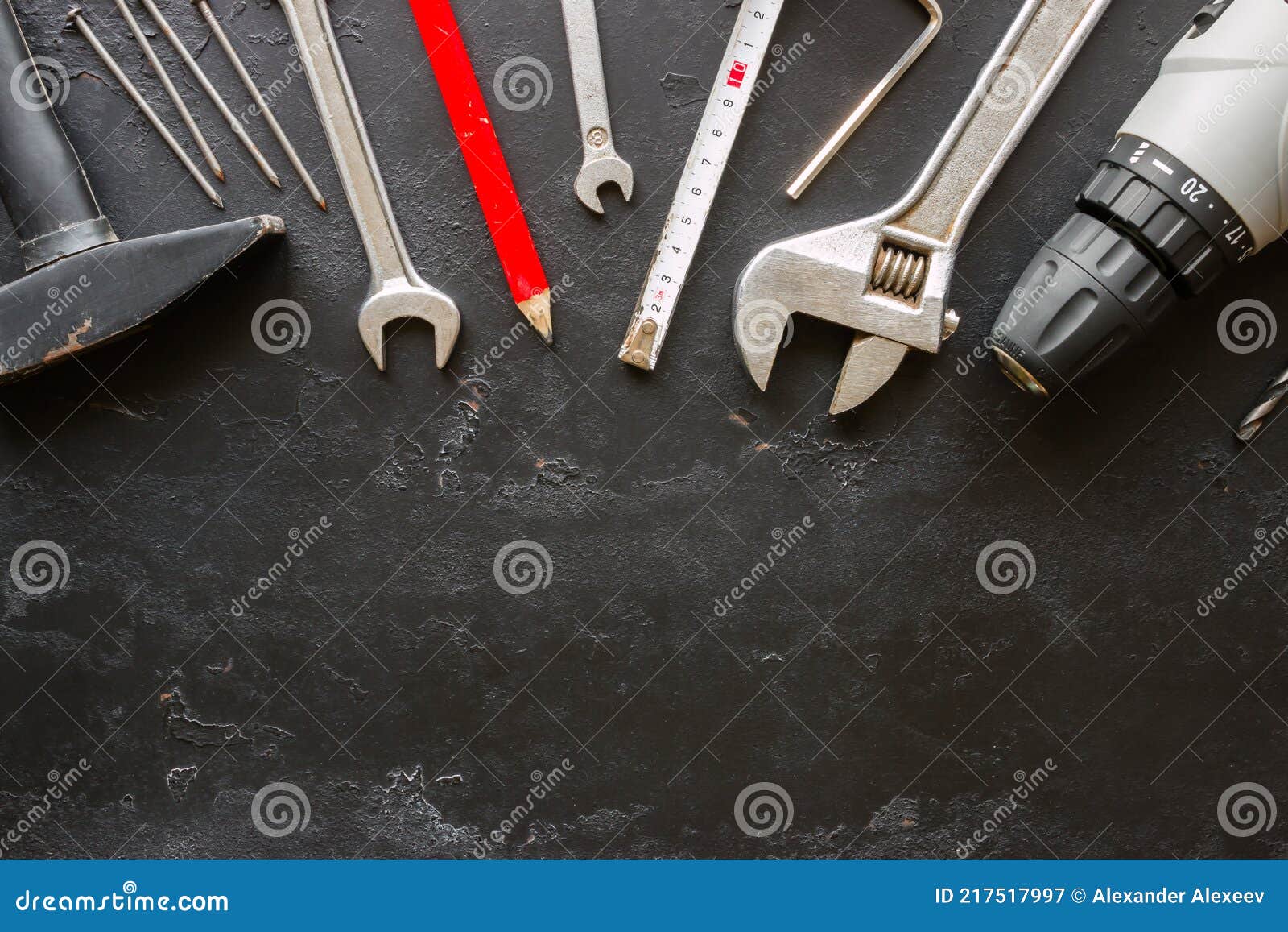 Building Tools on a Black Background with Space for Text Stock Image ...