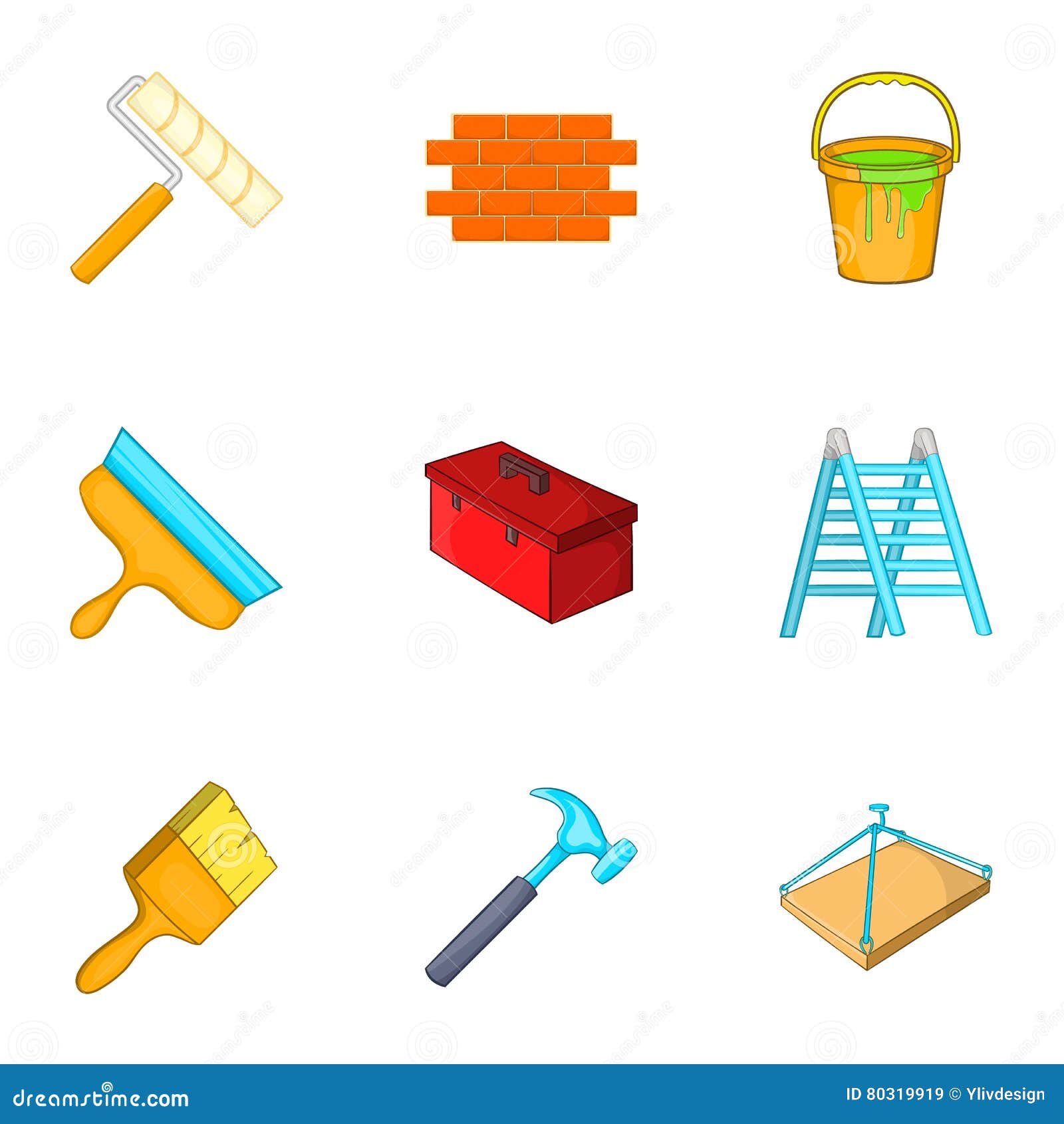 Building Tools Icons Set, Cartoon Style Stock Vector - Illustration of ...