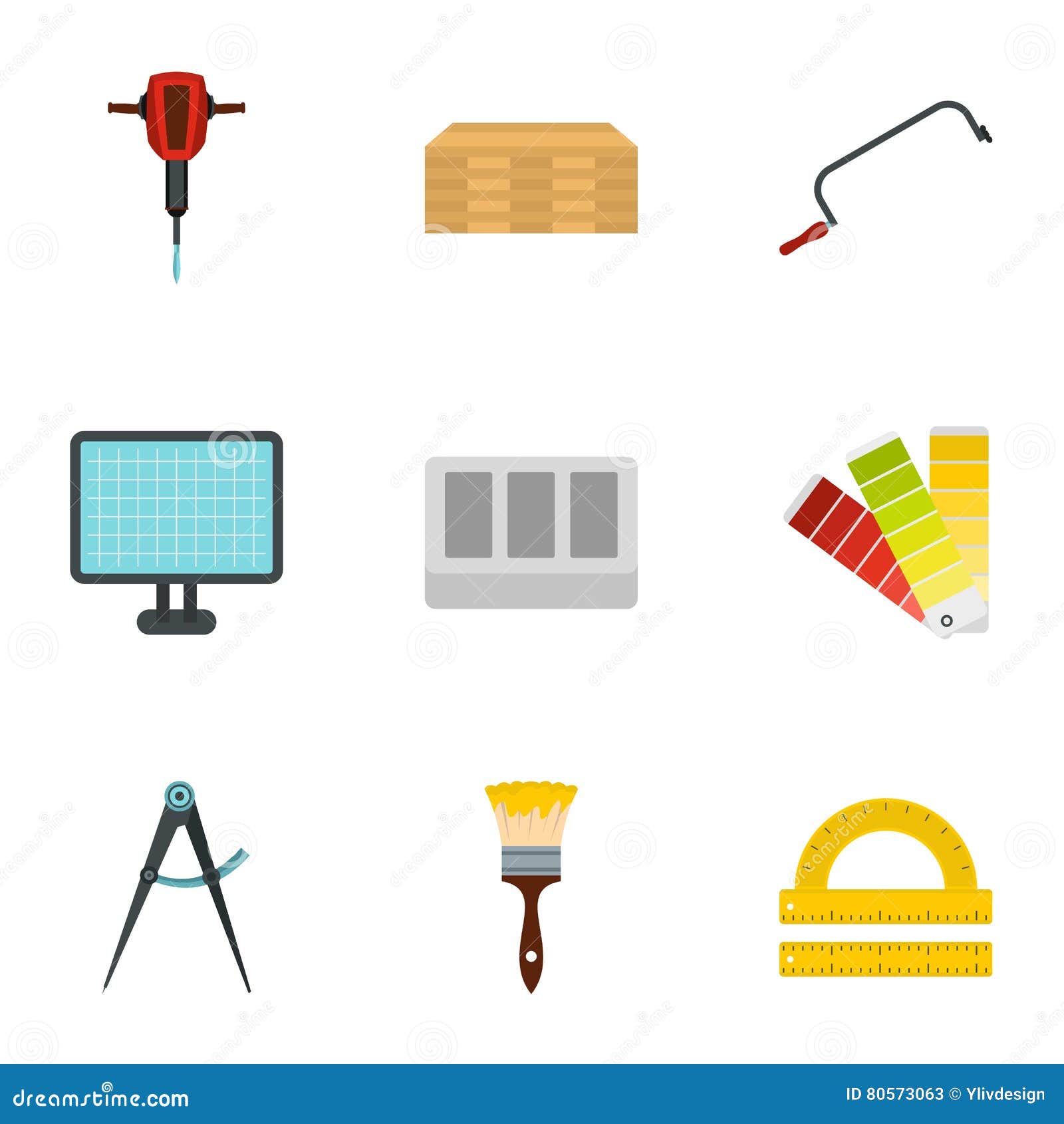 Building Tools Icons Set, Flat Style Stock Vector - Illustration of ...