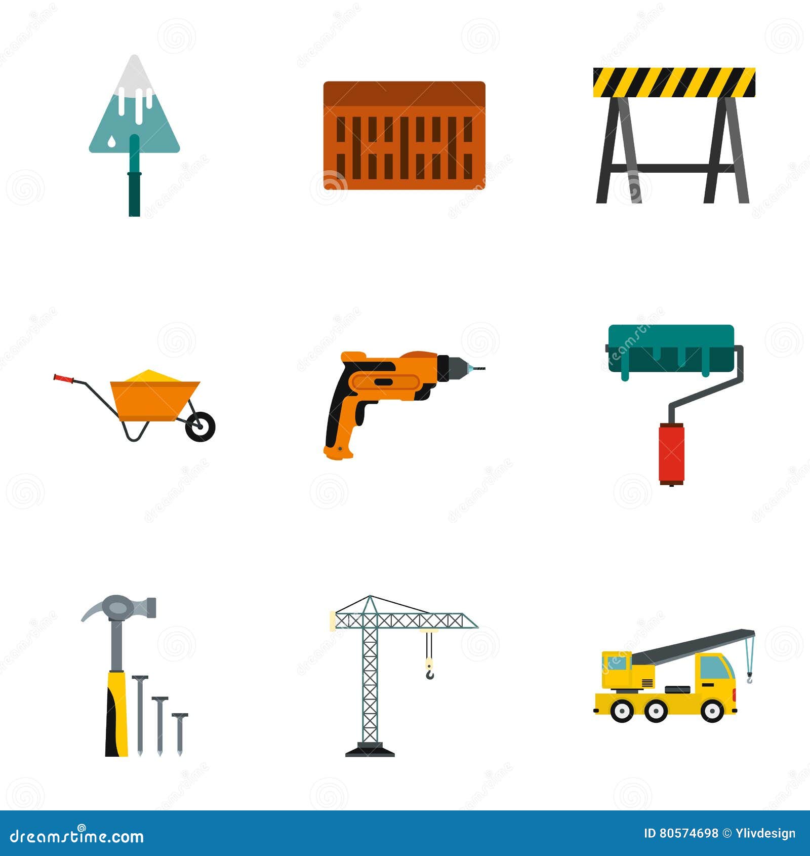 Building Tools Icons Set, Flat Style Stock Vector - Illustration of ...