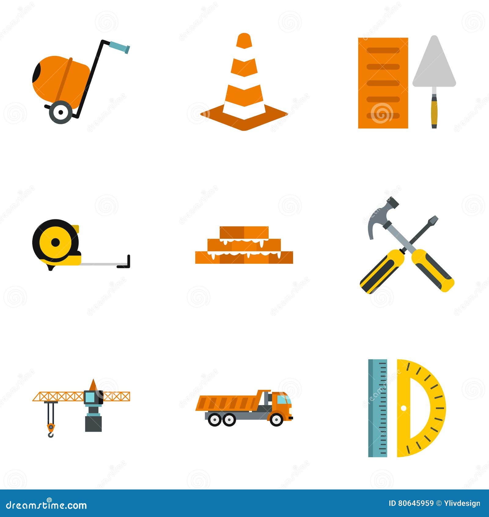 Building Tools Icons Set, Flat Style Stock Vector - Illustration of ...