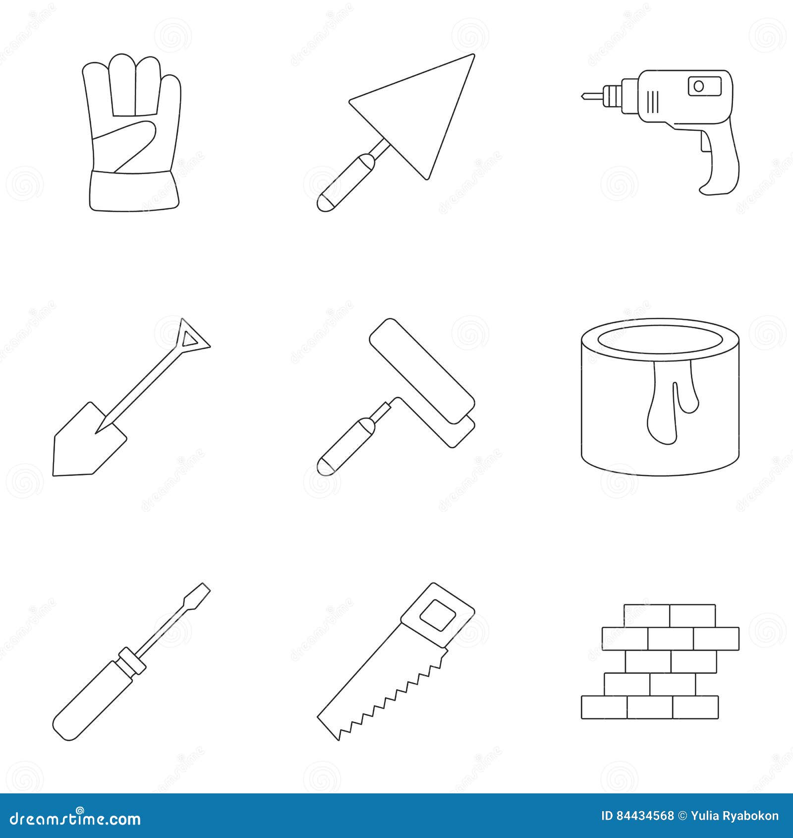Building Tools Icons Set, Outline Style Stock Vector - Illustration of ...