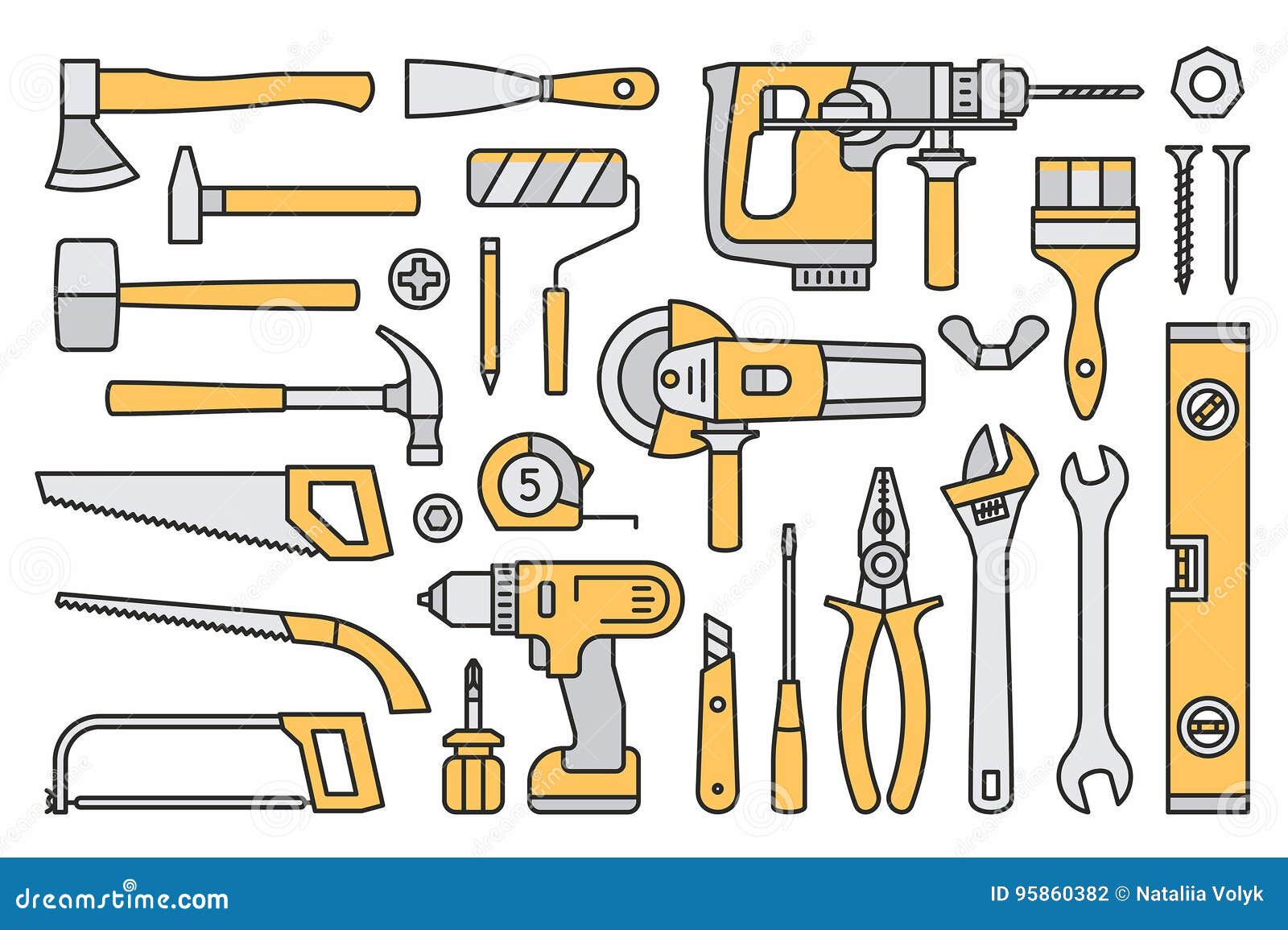 Building tools Icons stock vector. Illustration of perforator - 95860382