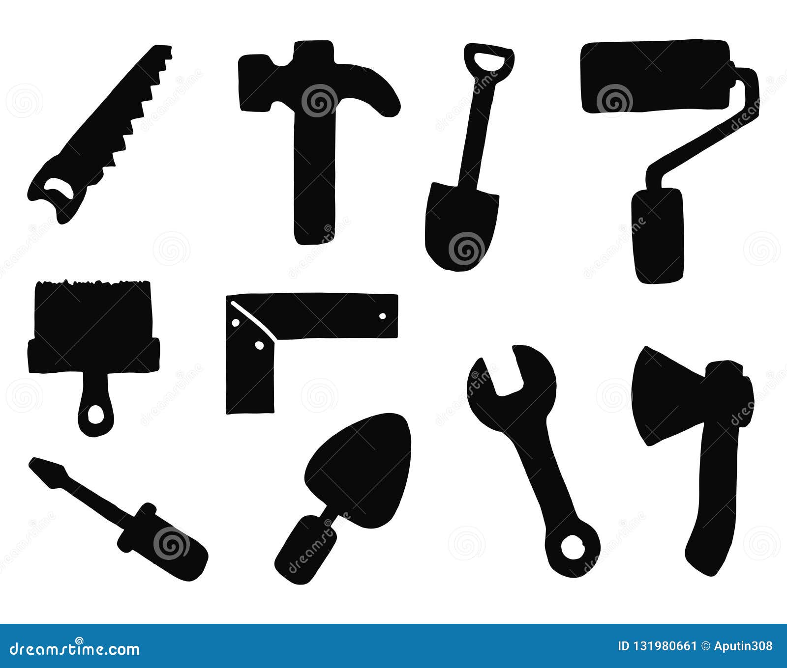 Building Tools Silhouettes Vector Icons Set. Isolated Objects Stock ...