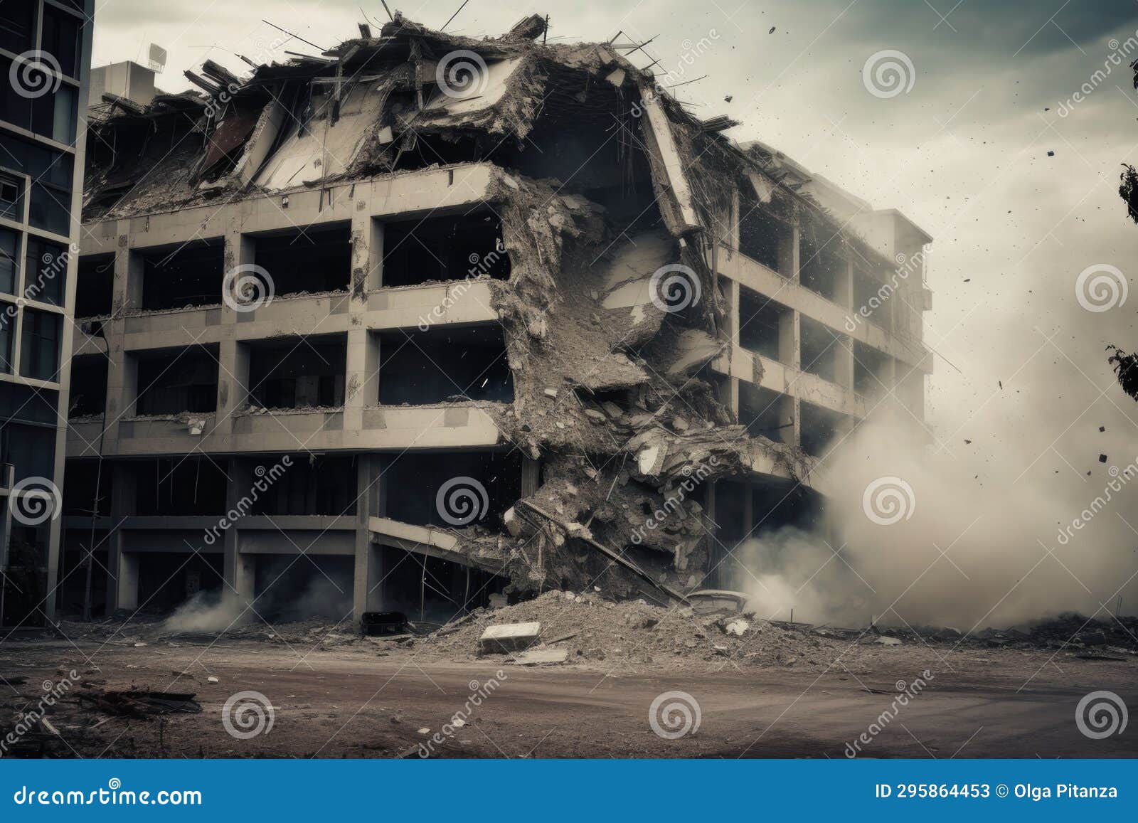 A Building is Torn Down and Lying on the Ground. Demolished Building at ...