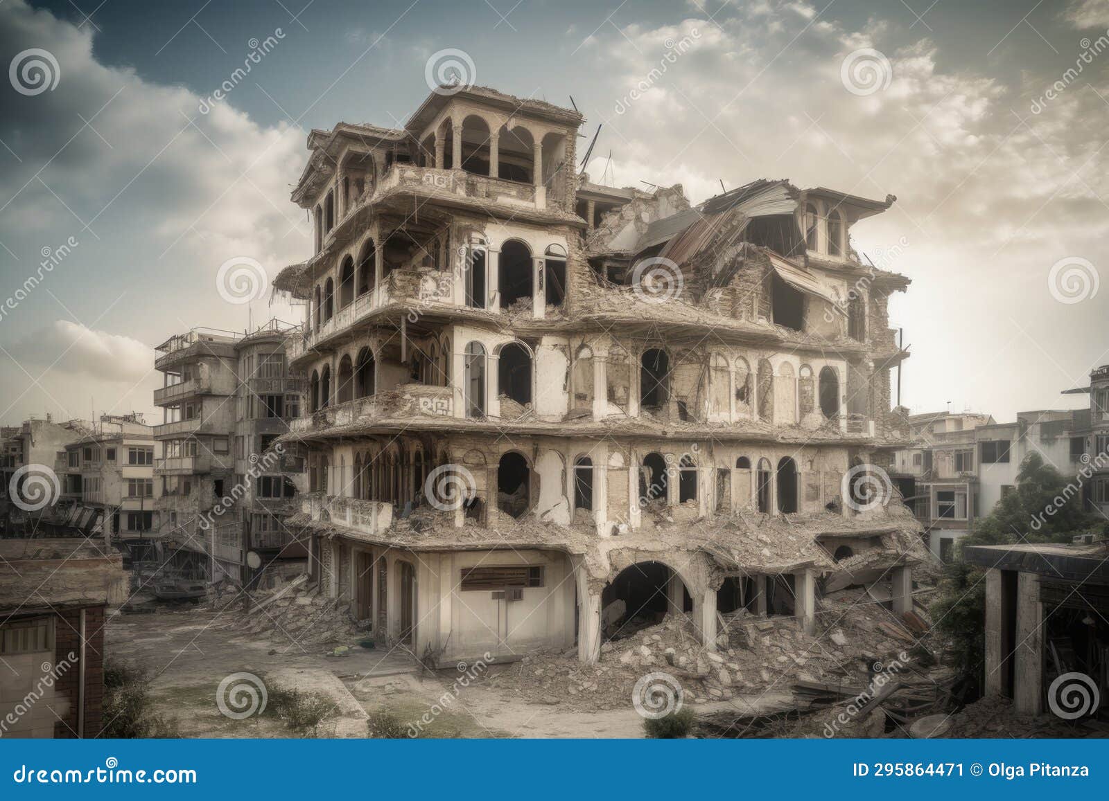 A Building is Torn Down and Lying on the Ground. Demolished Building at ...