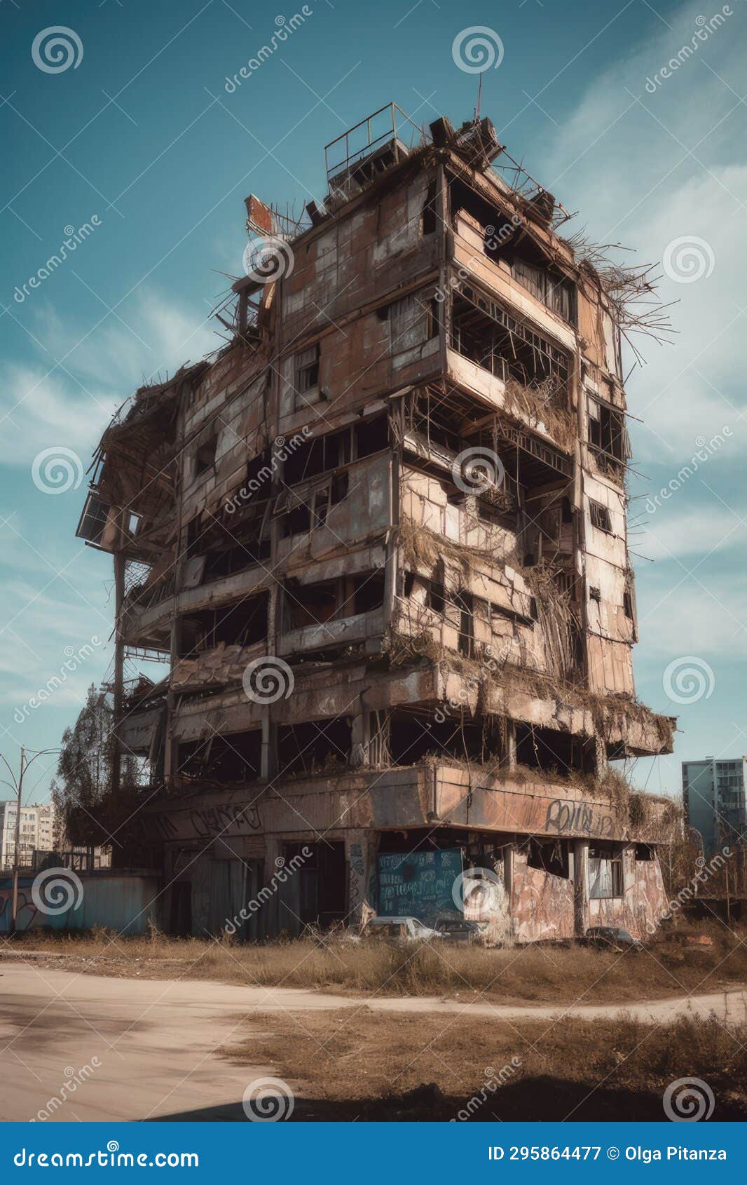 A Building is Torn Down and Lying on the Ground. Demolished Building at ...