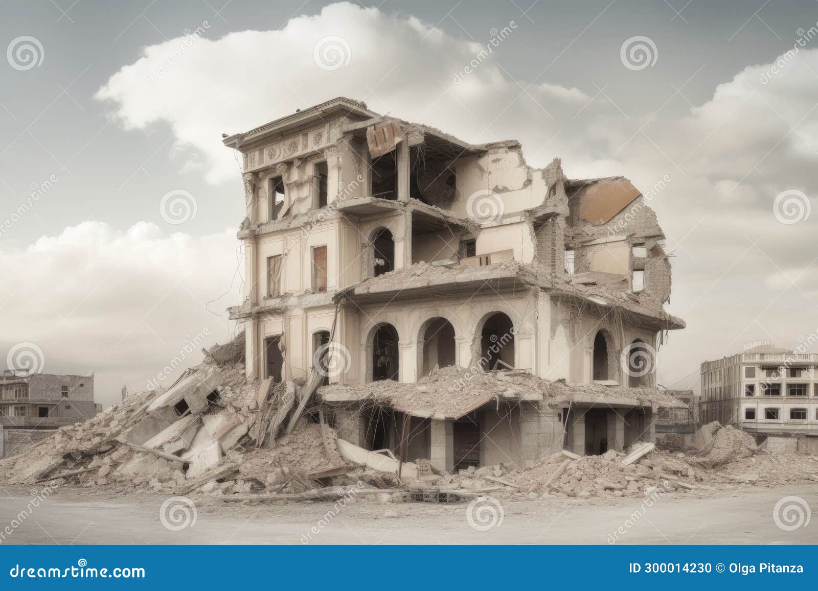 A Building is Torn Down and Lying on the Ground. Demolished Building at ...