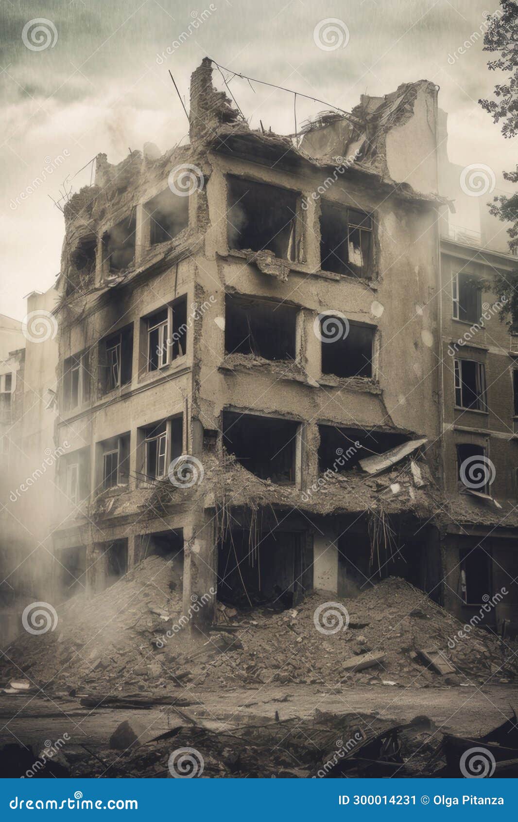 A Building is Torn Down and Lying on the Ground. Demolished Building at ...