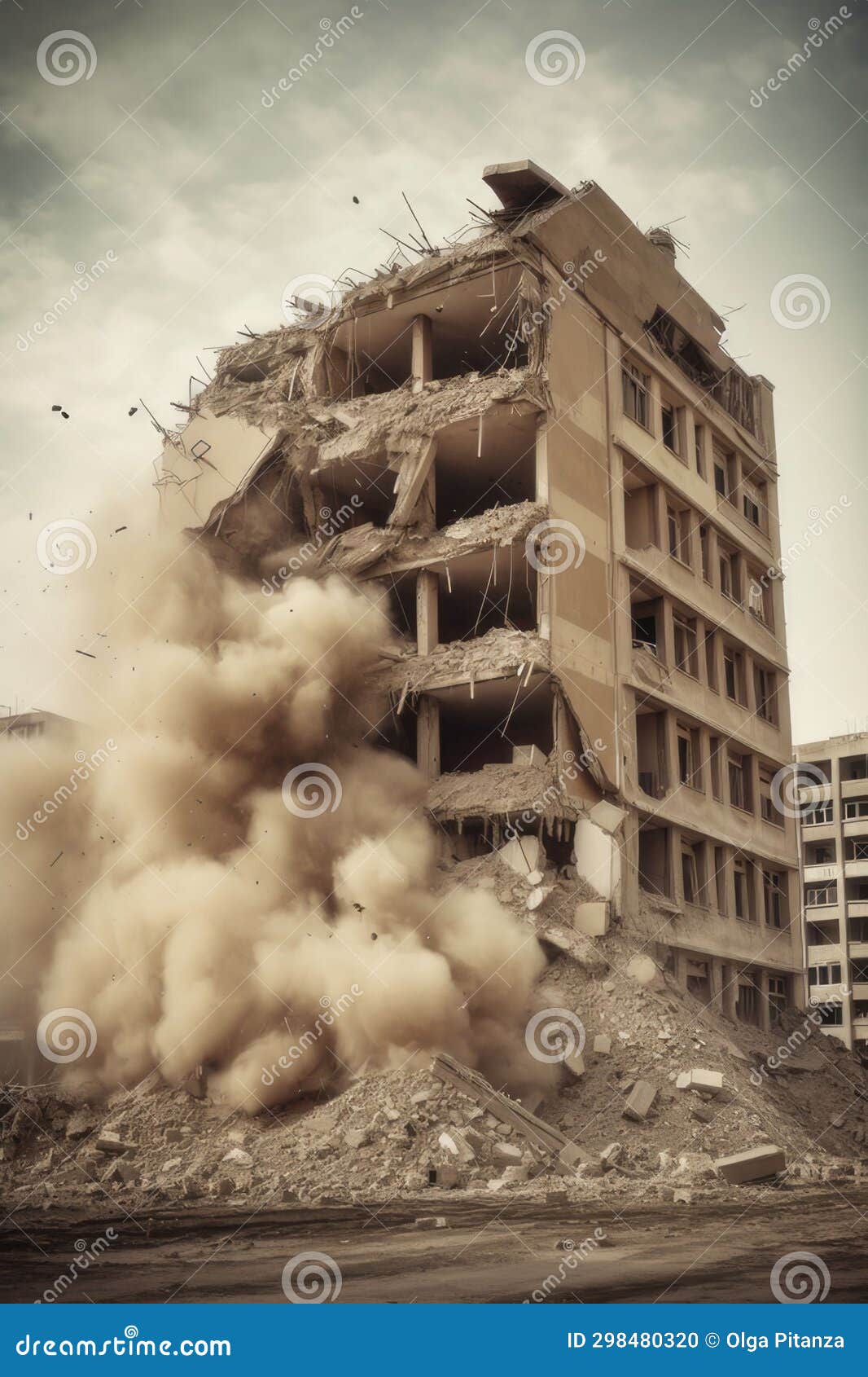 A Building is Torn Down and Lying on the Ground. Demolished Building at ...