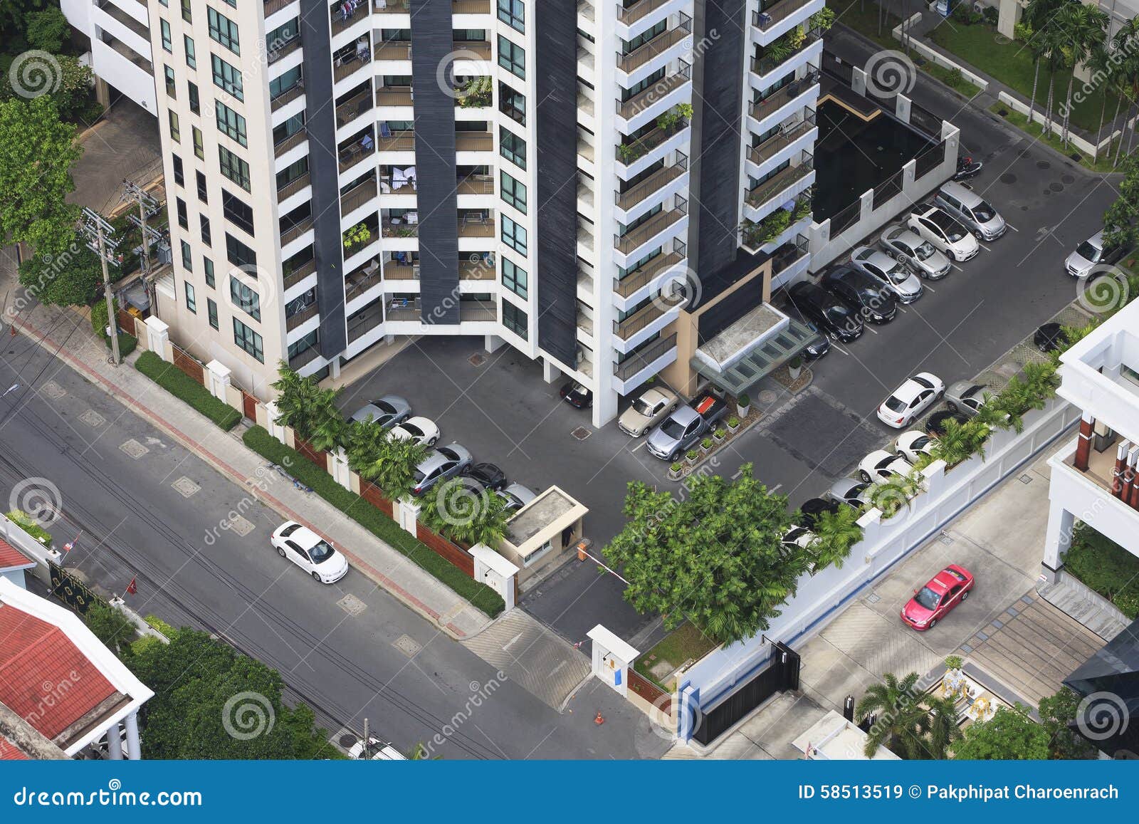 Building Tower and Cars from Bird Eye View. Stock Image - Image of ...