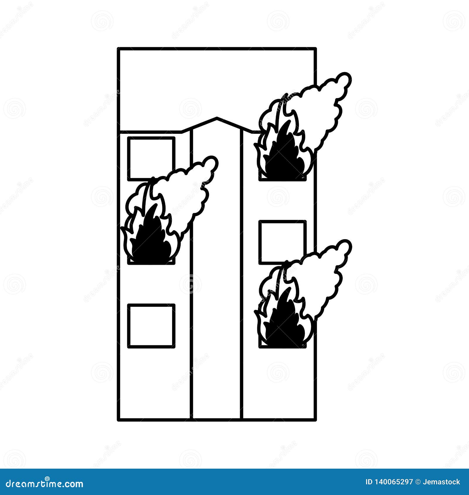 Building Tower in Fire Black and White Stock Vector - Illustration of ...