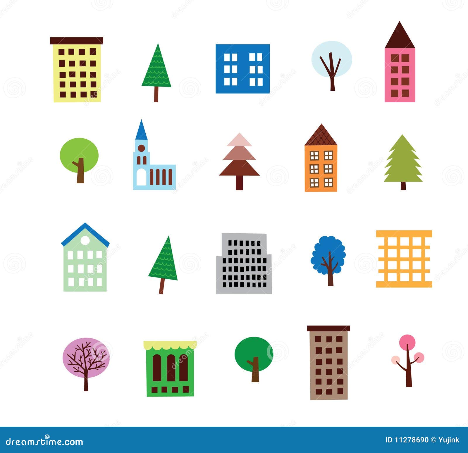 Building and Tree Set stock vector. Illustration of neighborhood - 11278690