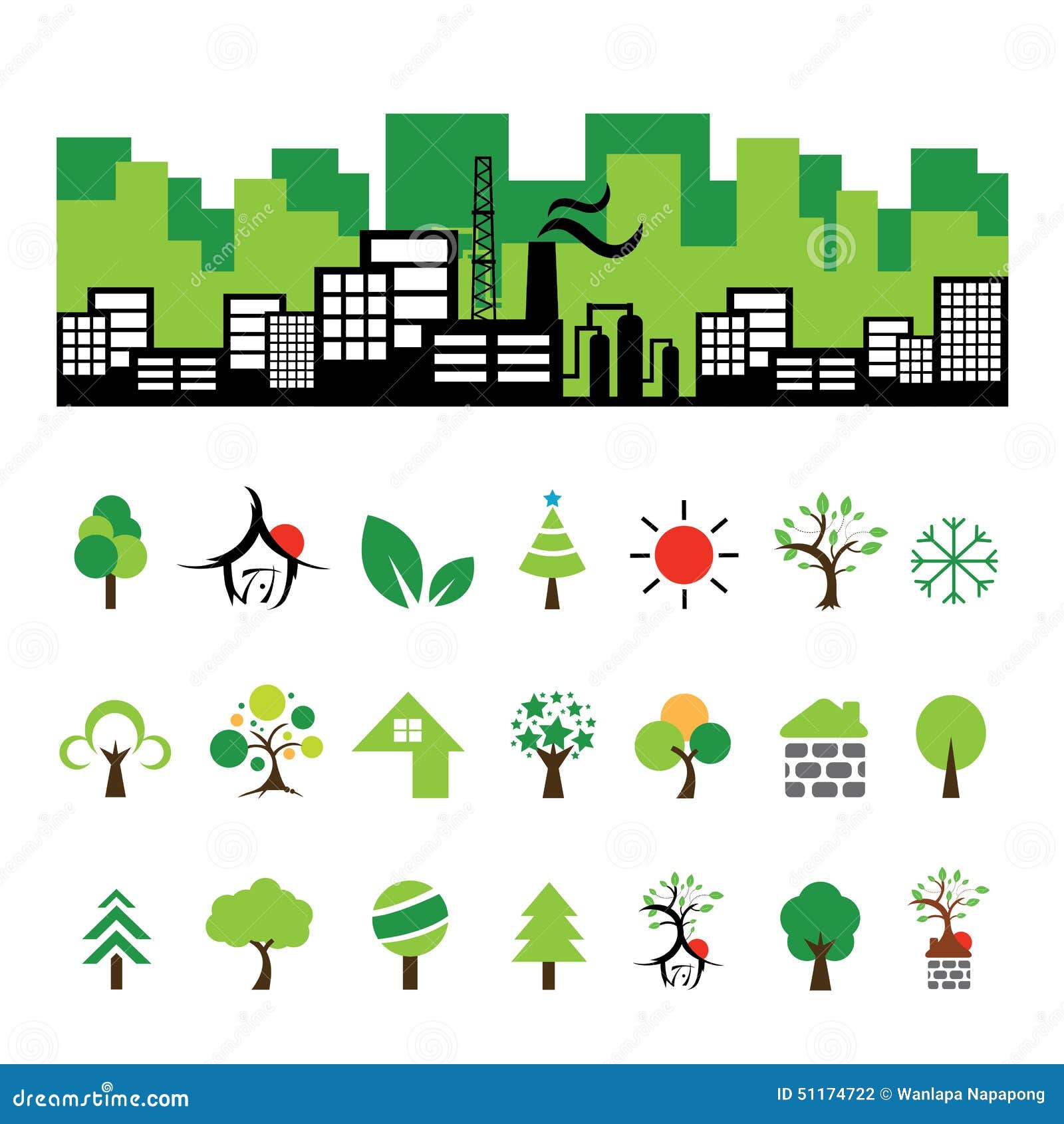 Building and Tree Symbol Set Stock Vector - Illustration of home ...