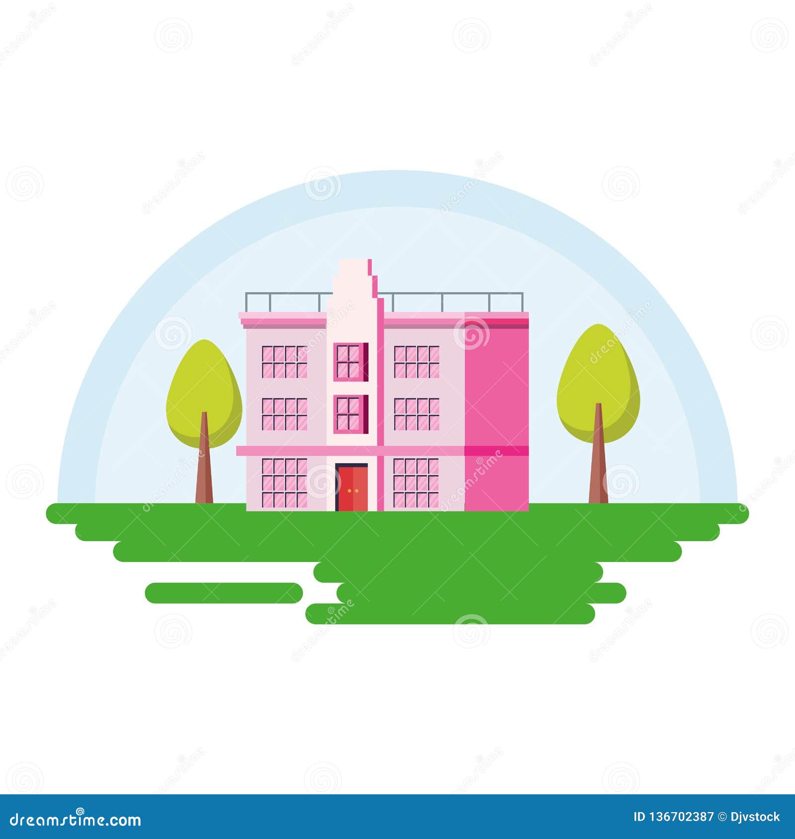 Building with Trees in the Landscape Stock Vector - Illustration of ...