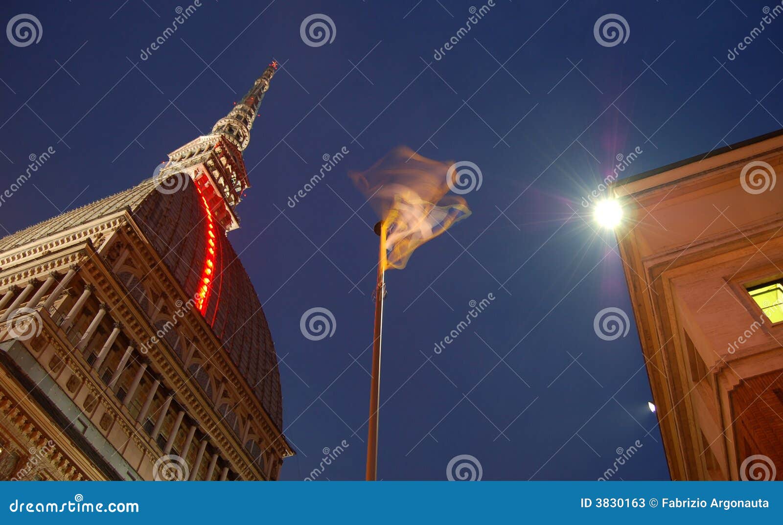 Building in Turin at night stock image. Image of antonelliana - 3830163