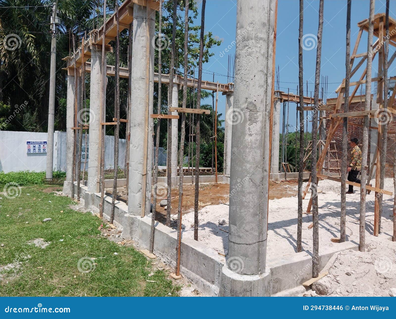 Building Under Construction. a Building Column Whose Formwork Has Just ...
