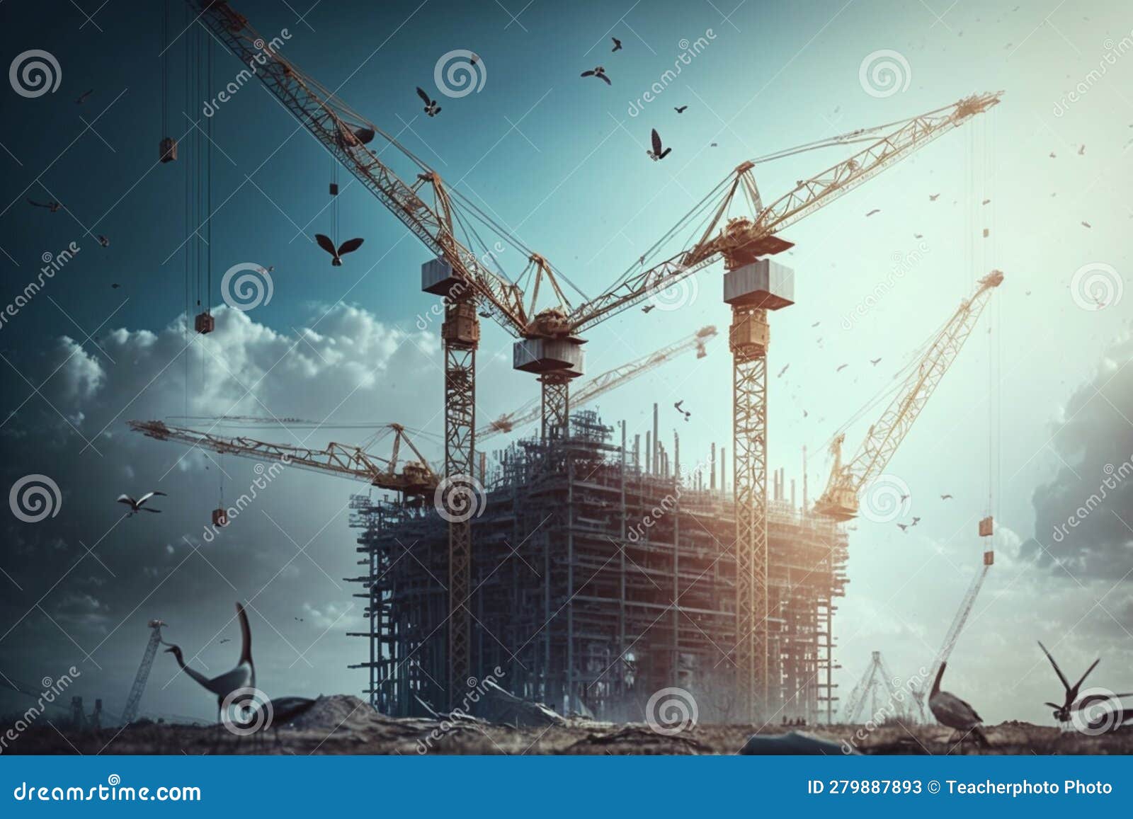 A Building Under Construction Buzzes with Activity As Workers ...