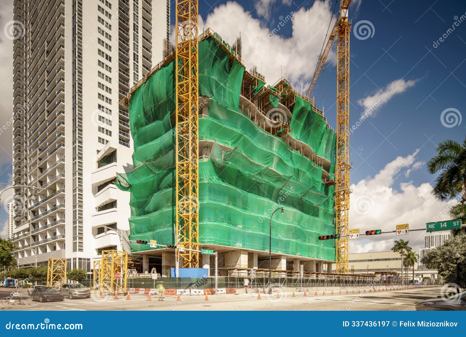 Building Under Construction Covered with Green Safety Debris Tarp Stock ...
