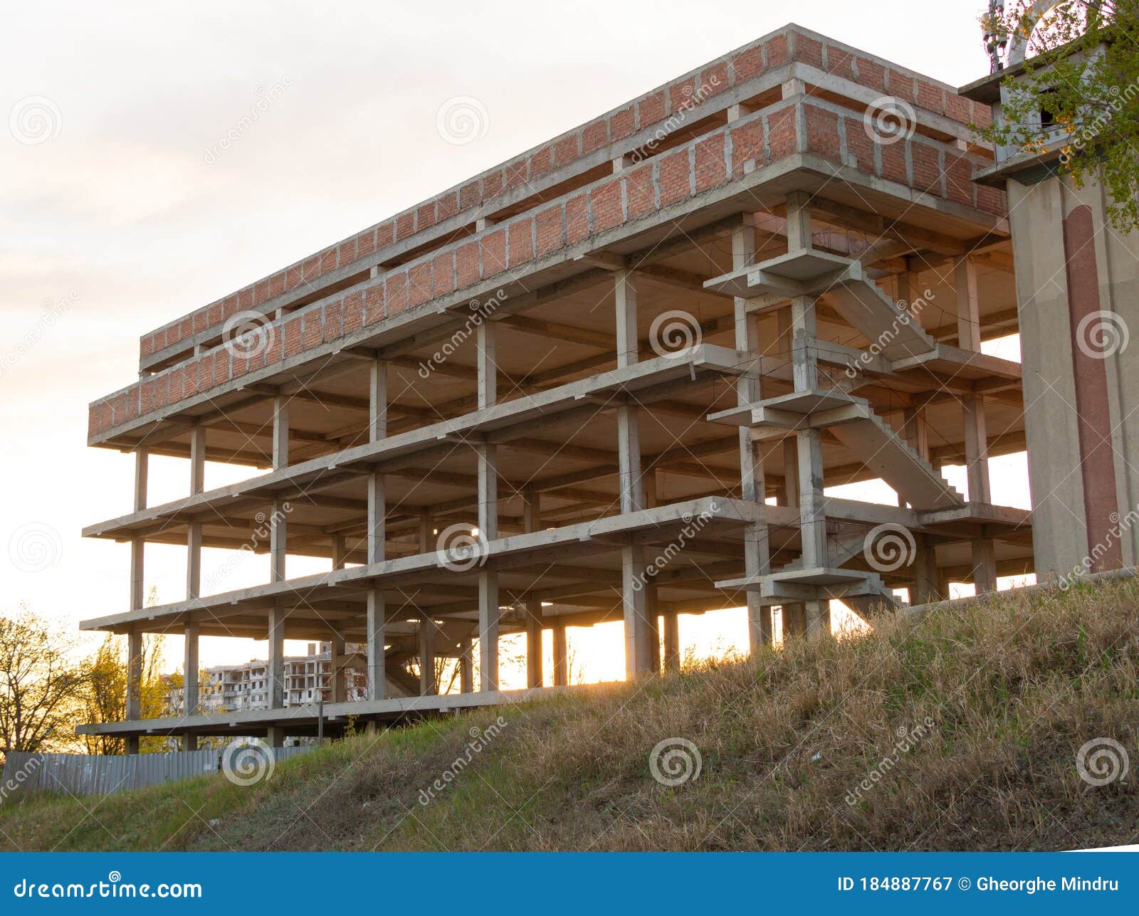 Building Under Construction with 4 Floors at Sunset Stock Image - Image ...