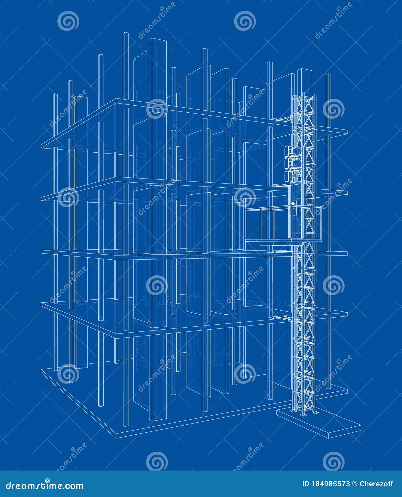 Building Under Construction with Mast Lifts Stock Vector - Illustration ...