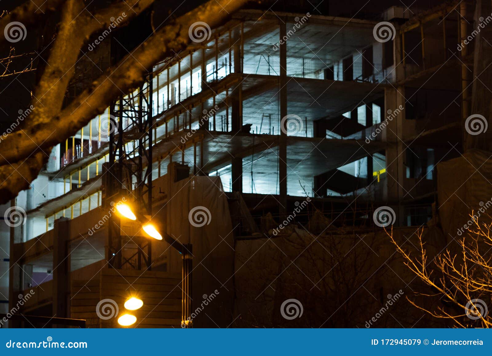 Building Under Construction at Night-2 Stock Image - Image of apartment ...