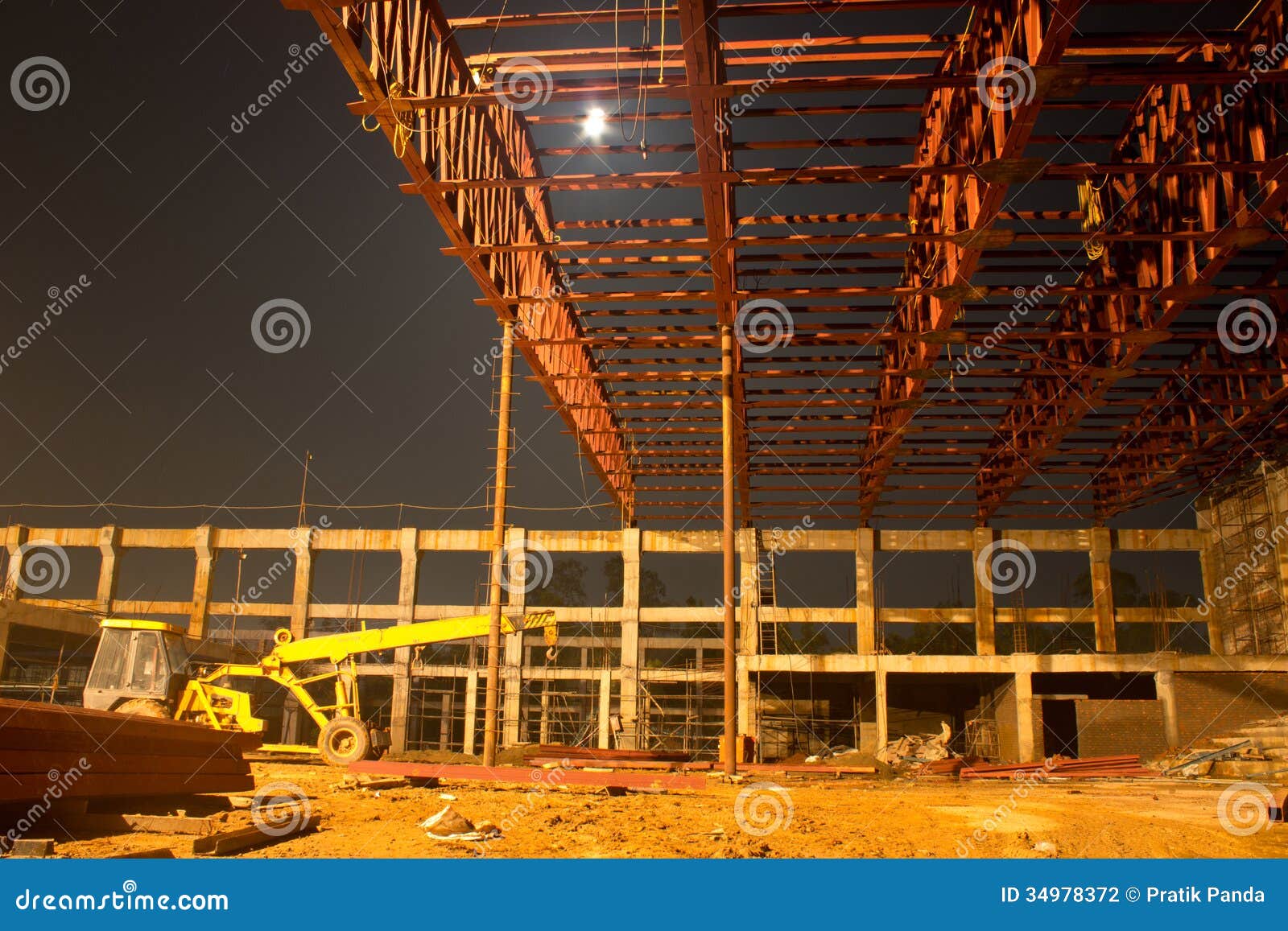 Building Under Construction, Night Scene Stock Photo - Image of ...