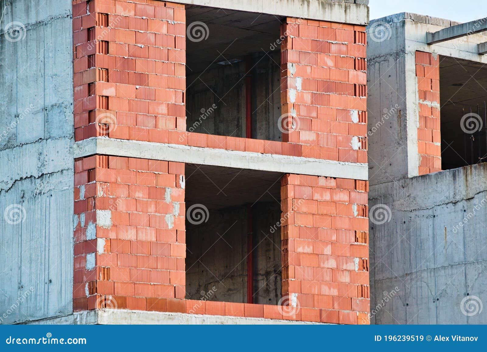 Building Under Construction, Red Bricks and Concrete Slabs Stock Image ...