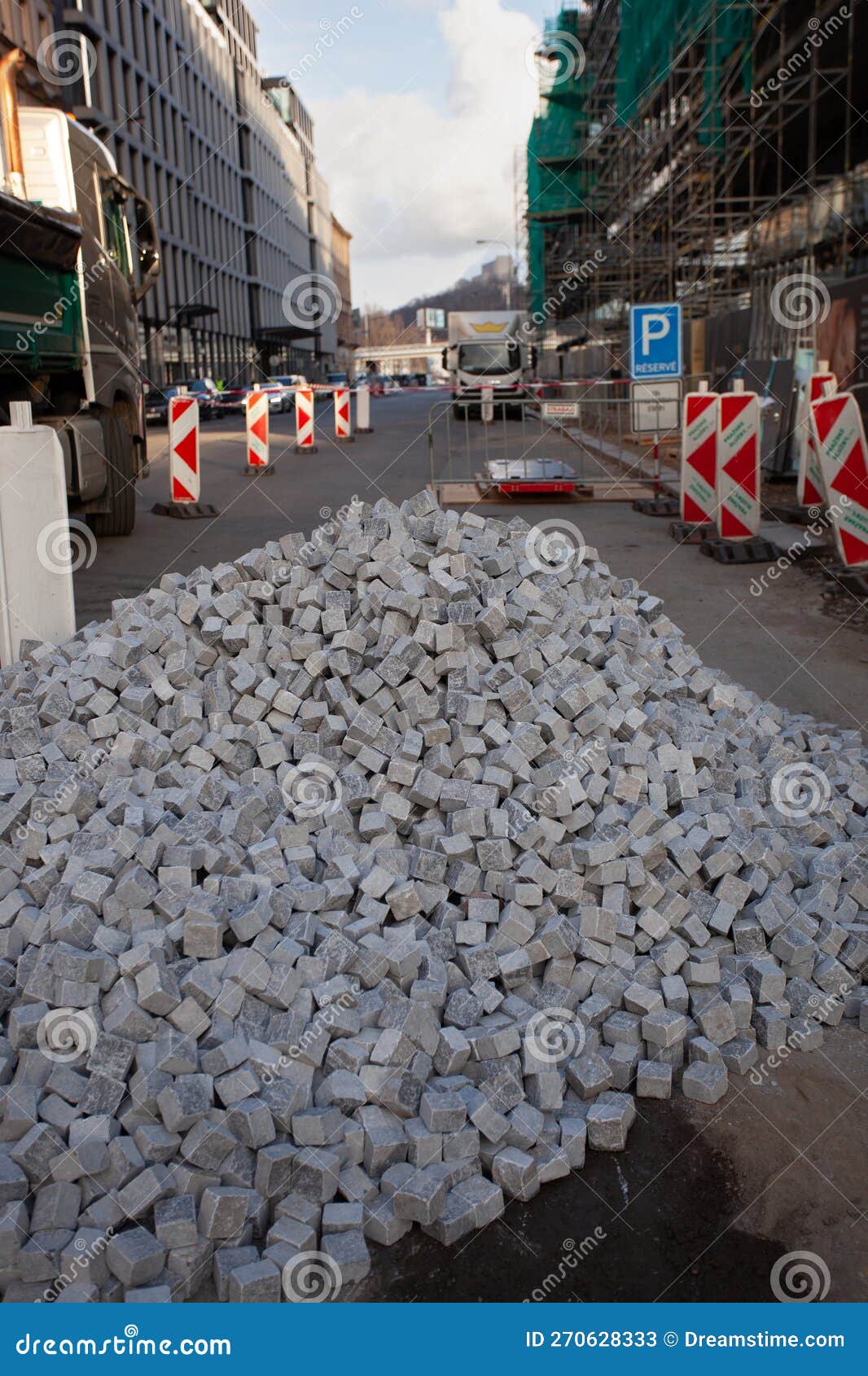 Street Constructions, Paving Stones are Piled Up in Front of an Area ...