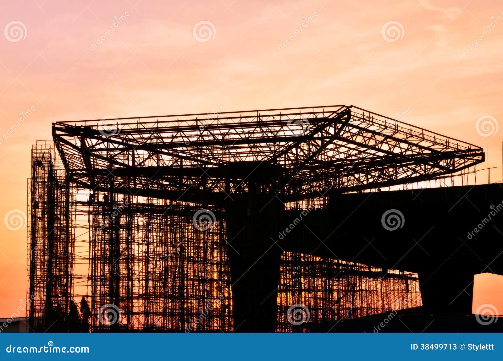Building Under Construction with Sunset Background. Stock Image - Image ...