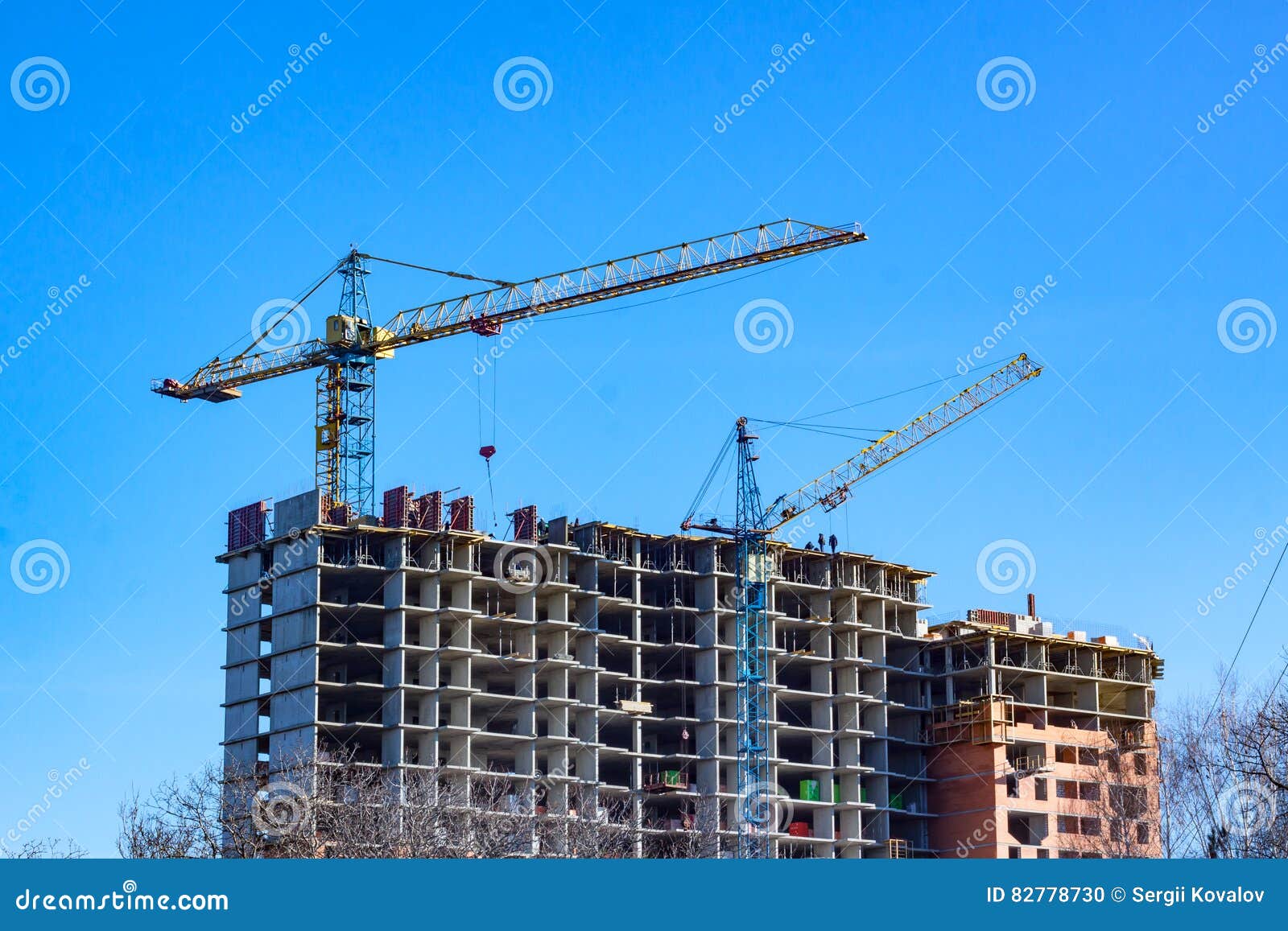 Building Under Construction and Tower Crane Stock Photo - Image of ...