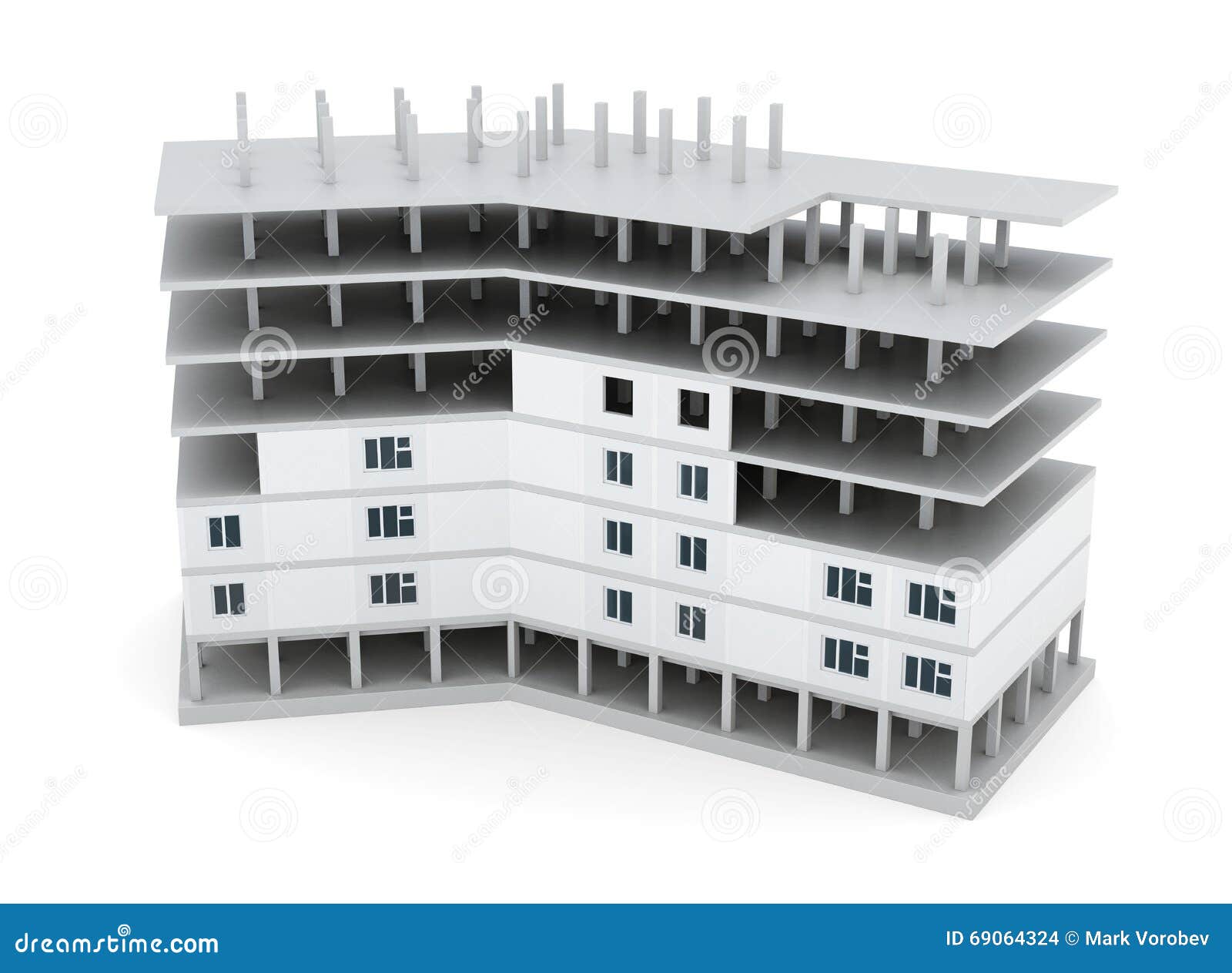 Building Under Construction With Mast Lifts Cartoon Vector ...