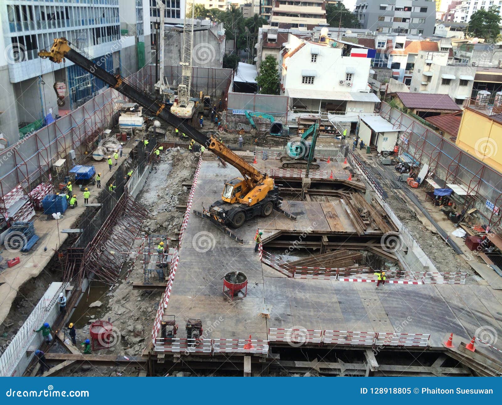 Building Under Construction with Workers Stock Image - Image of modern ...