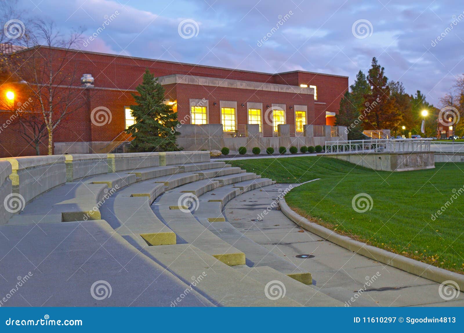 Building on a University Campus at Night Stock Image - Image of cloud ...