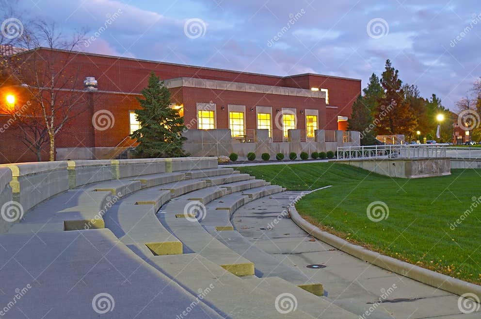 Building on a University Campus at Night Stock Image - Image of cloud ...