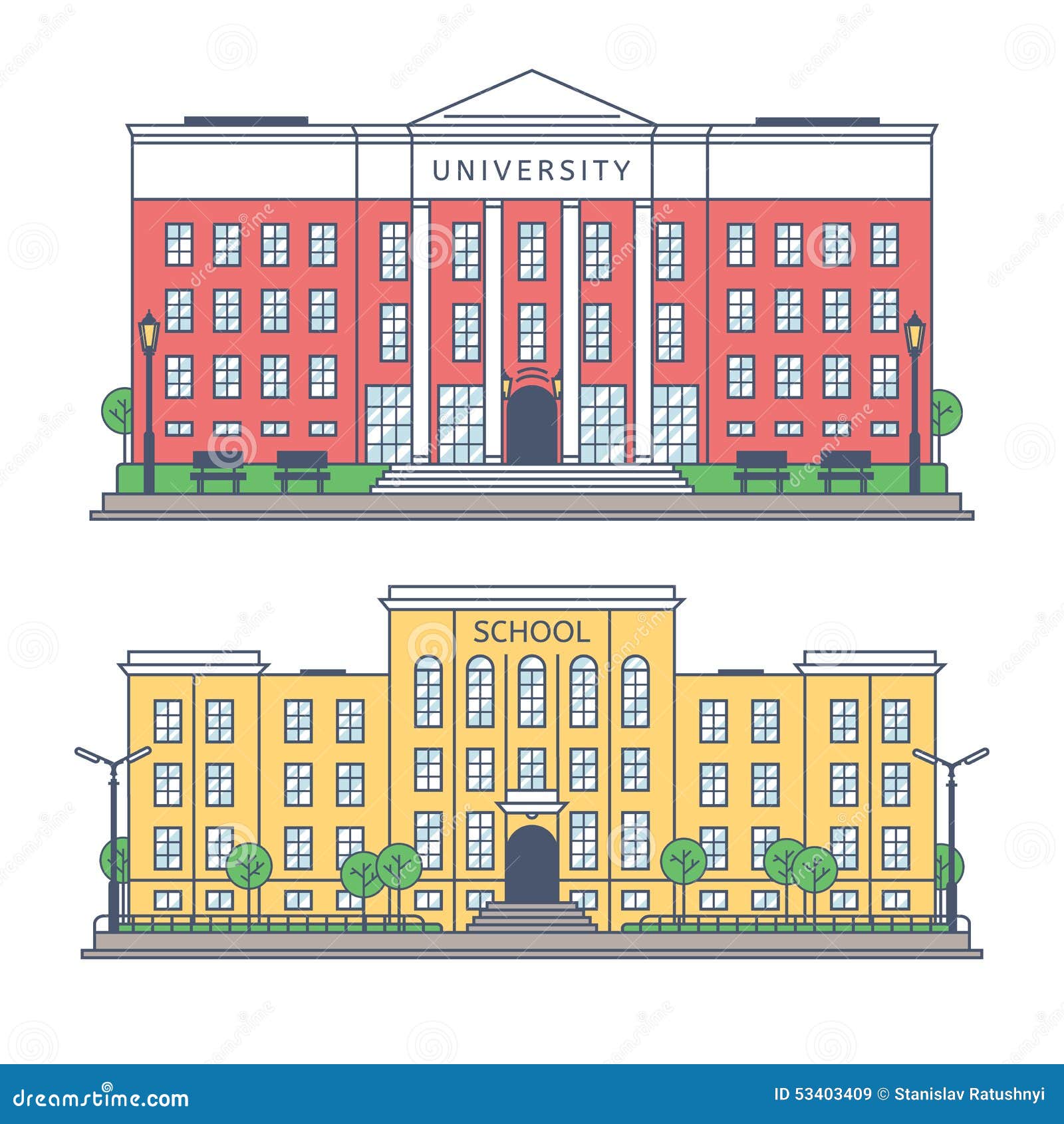 The Building of the University and the School Stock Vector ...