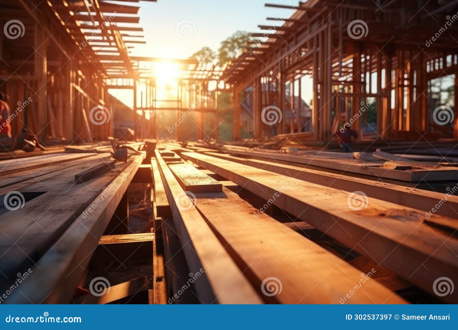 A Building Using a Wooden Frame at the Construction Site., Construction ...