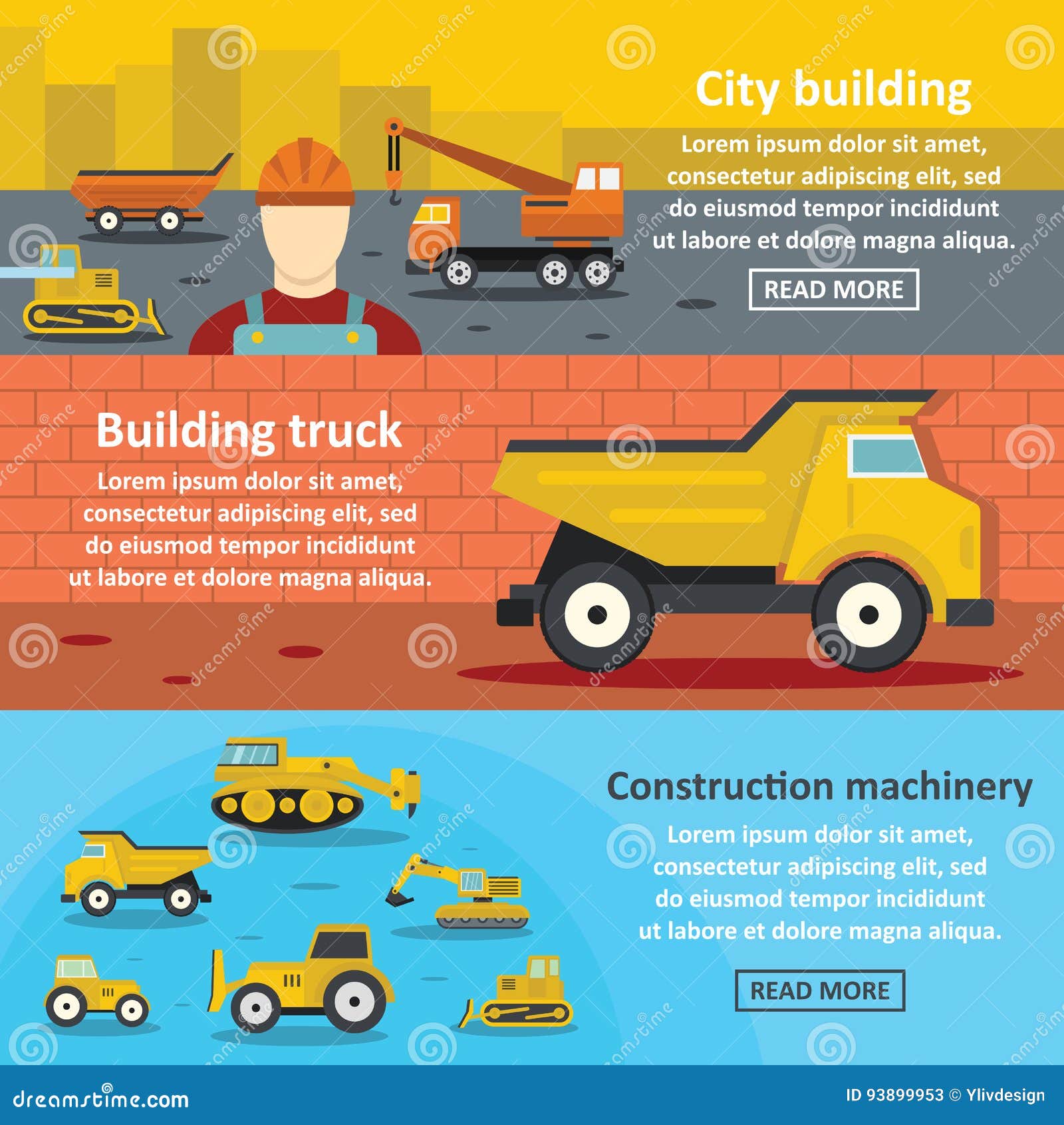 Building Vehicle Banner Horizontal Set, Flat Style Stock Vector ...