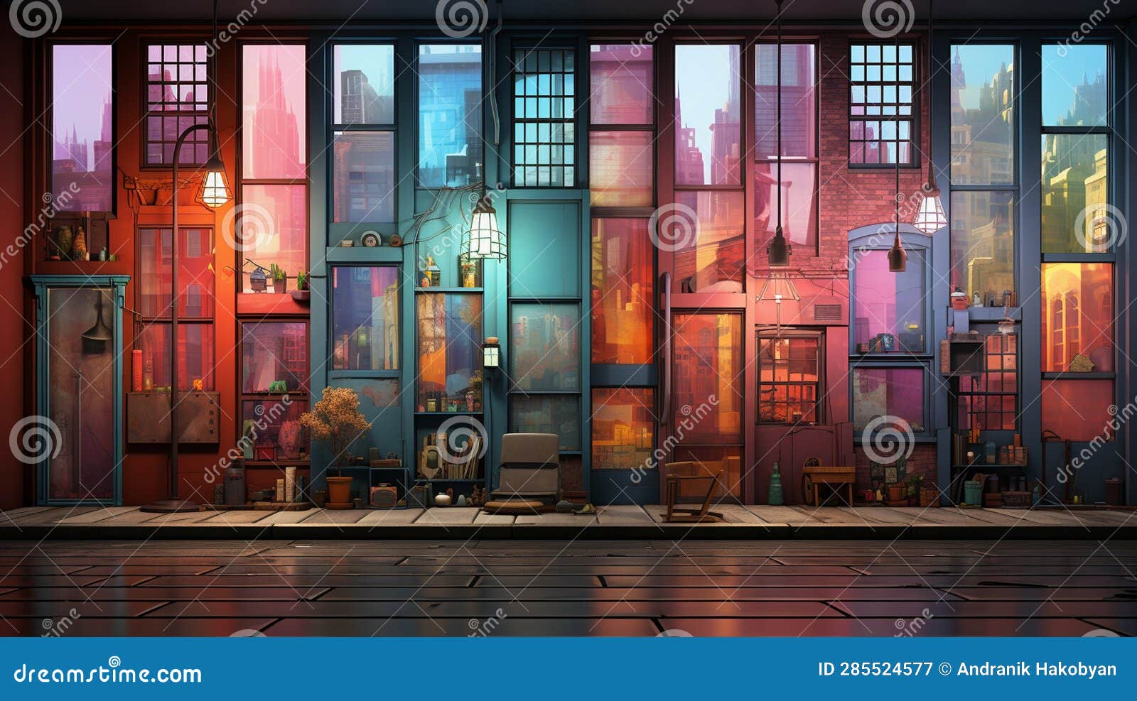 Building Wall Busy with Windows and Color. Generative Ai Stock ...