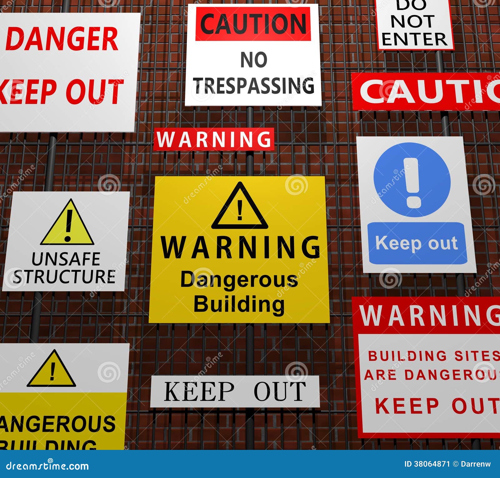 Unsafe Building, Do Not Enter. Warning And Prohibition Sign Cartoon ...