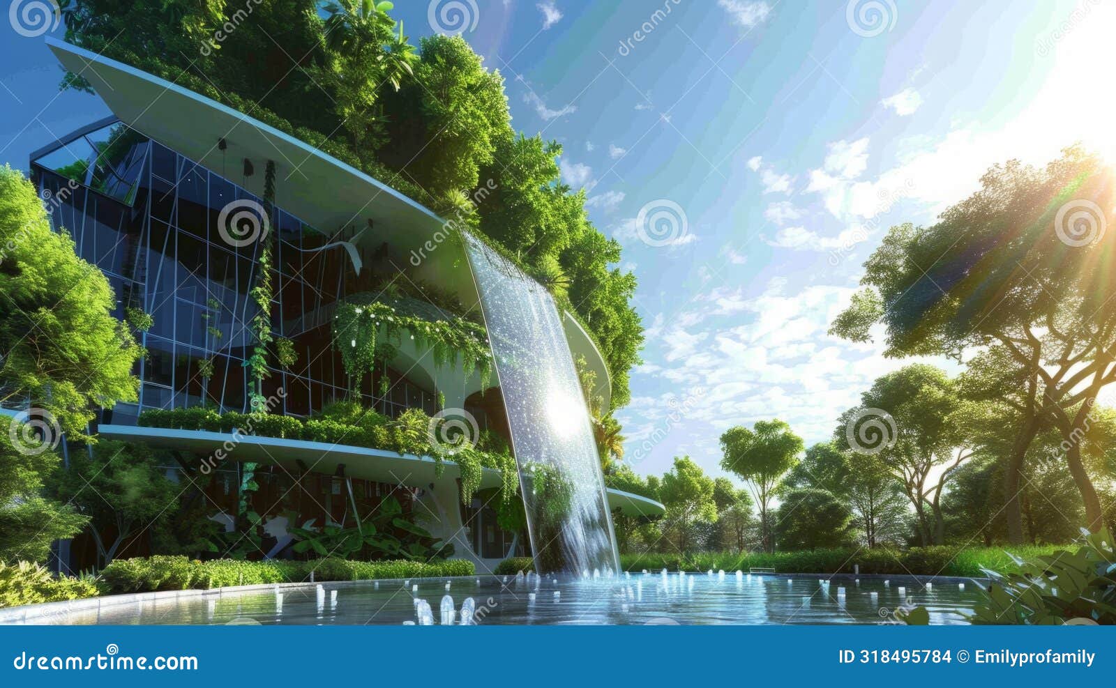 Building with a Waterfall, Future Stock Photo - Image of detail ...